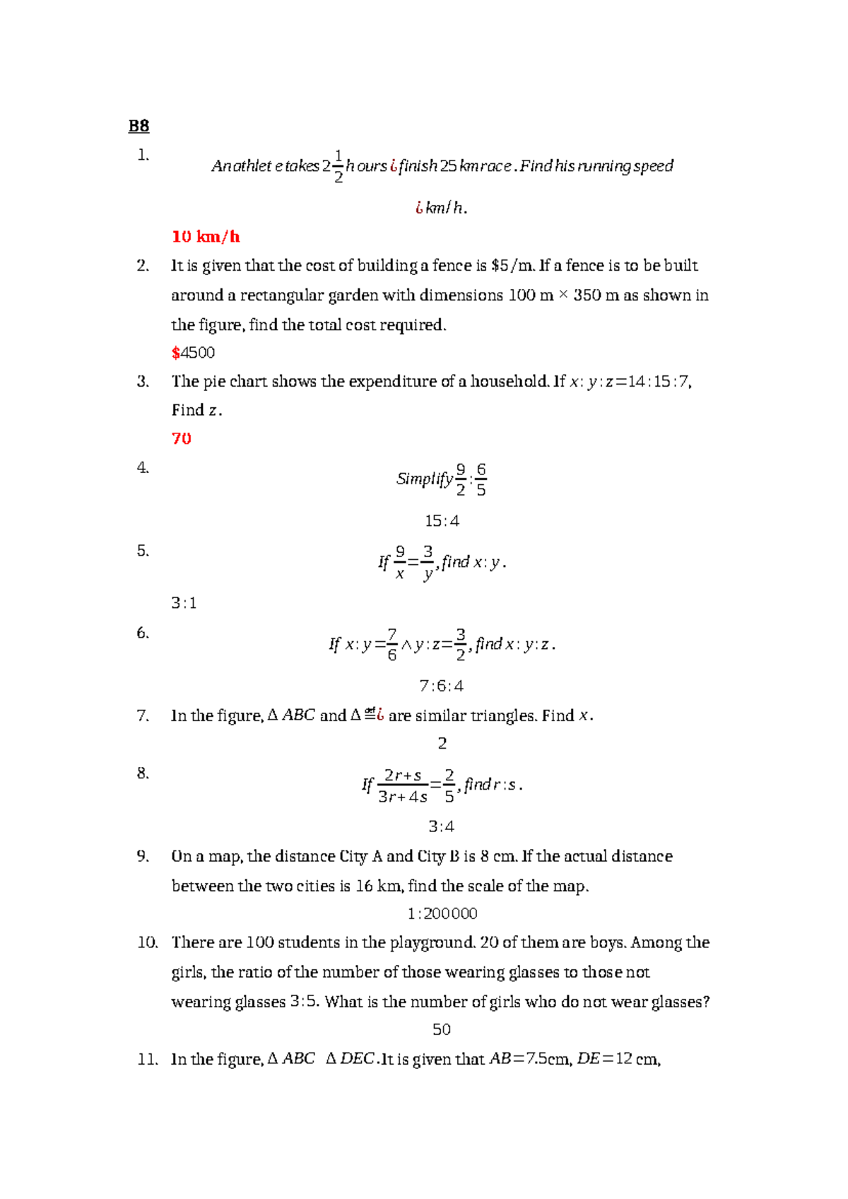 B8 - Summary of Math Problems and Solutions - Studocu