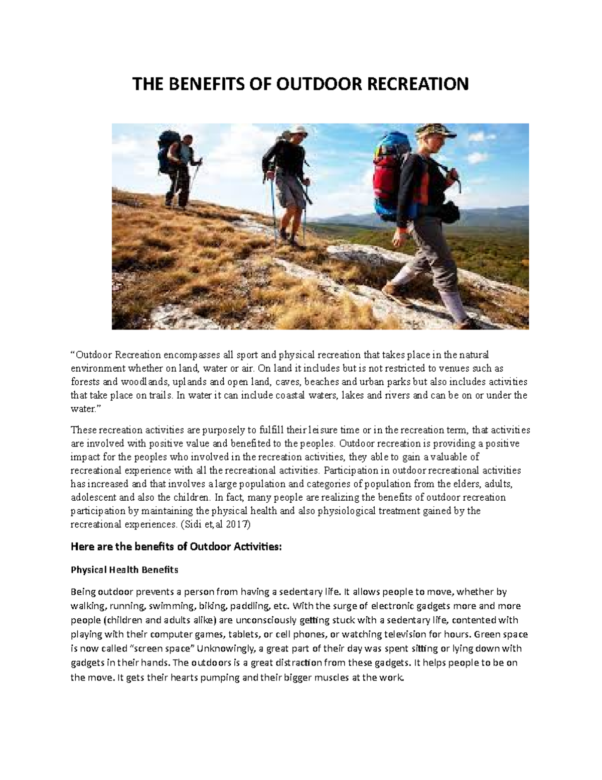 The Benefits of Outdoor Recreation: A Comprehensive Overview - Studocu