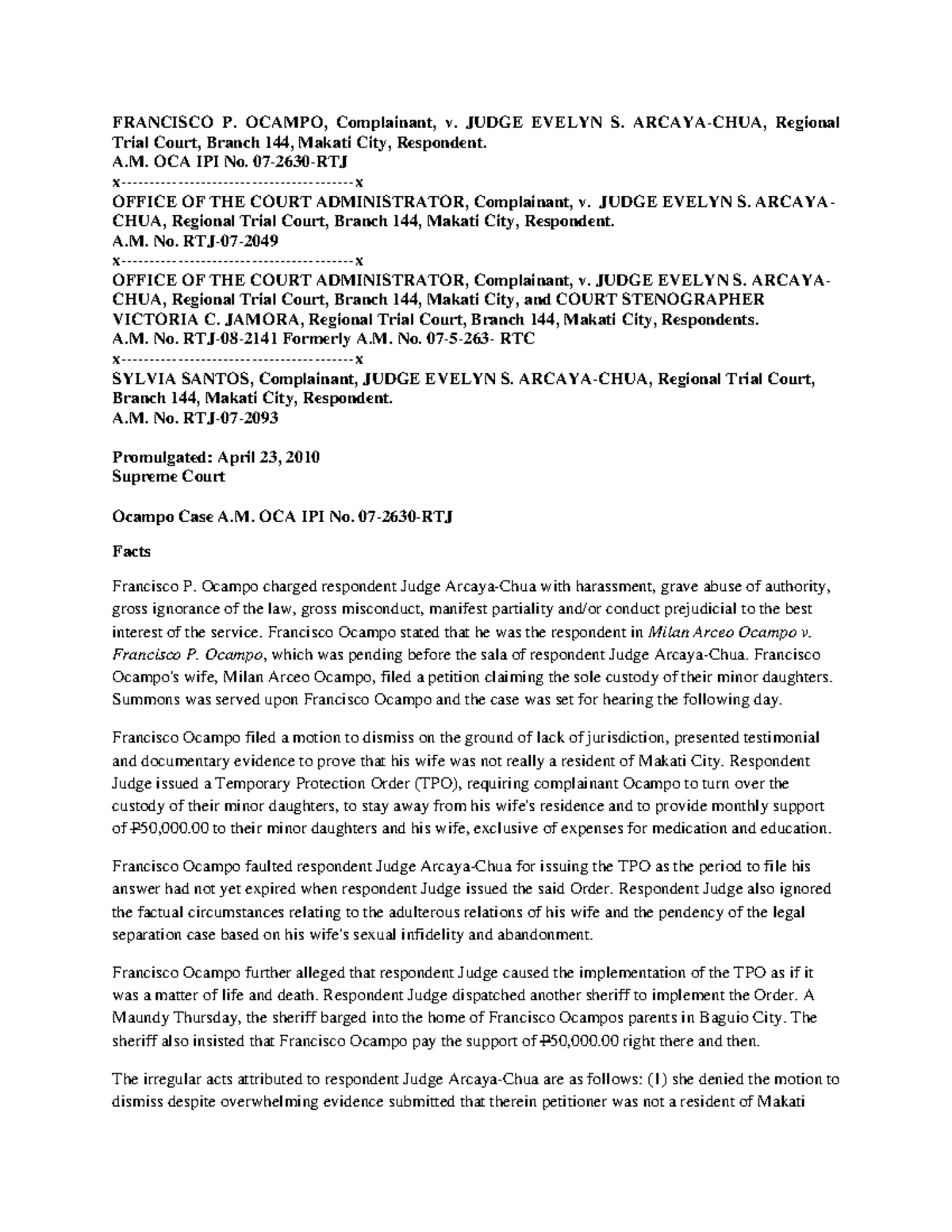 A.M. No. 372965527: Judicial Misconduct Case Against Judge Araya Chua ...