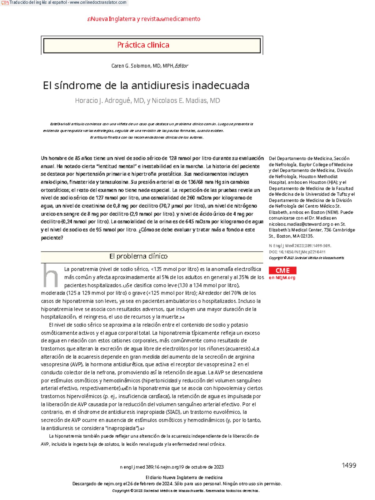 El síndrome de la antidiuresis inadecuada (SIAD) - NEM 2023 - Studocu
