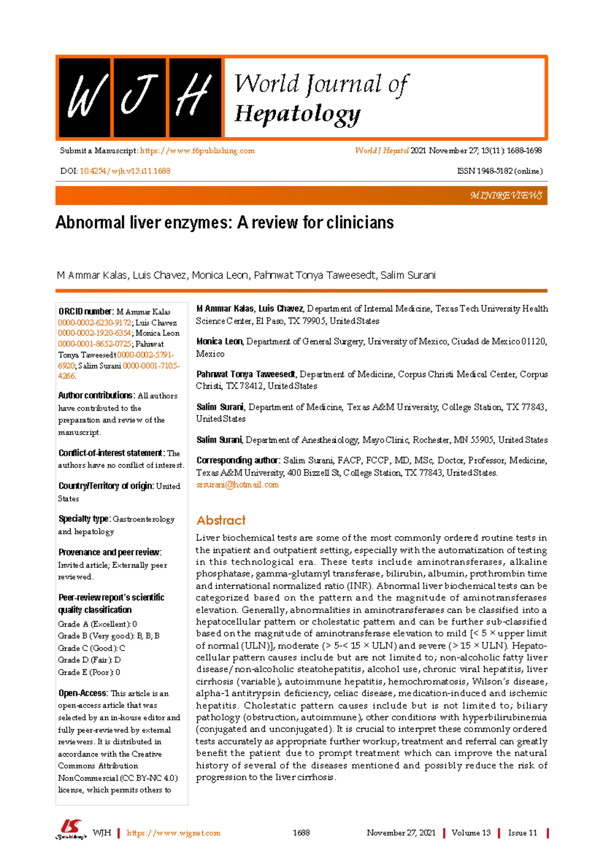 Abnormal liver enzymes- A review for clinicians - World Journal of ...