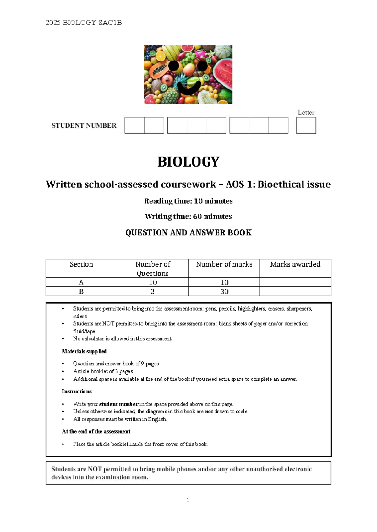 2025 BIOLOGY SAC1B - Bioethical Issues Q&A Assessment Guide - Studocu