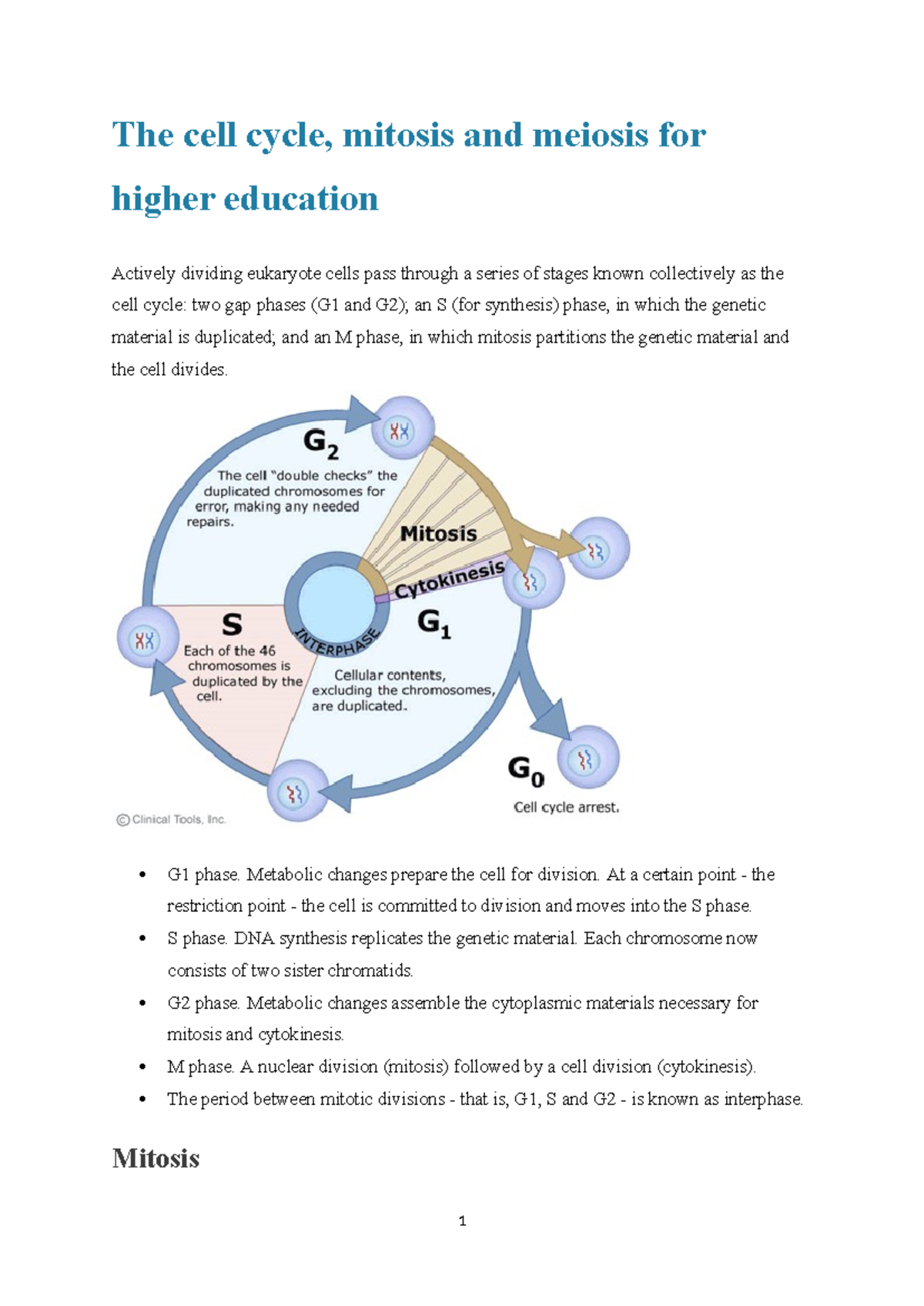 BIO 110: The Cell Cycle, Mitosis & Meiosis Overview - Studocu