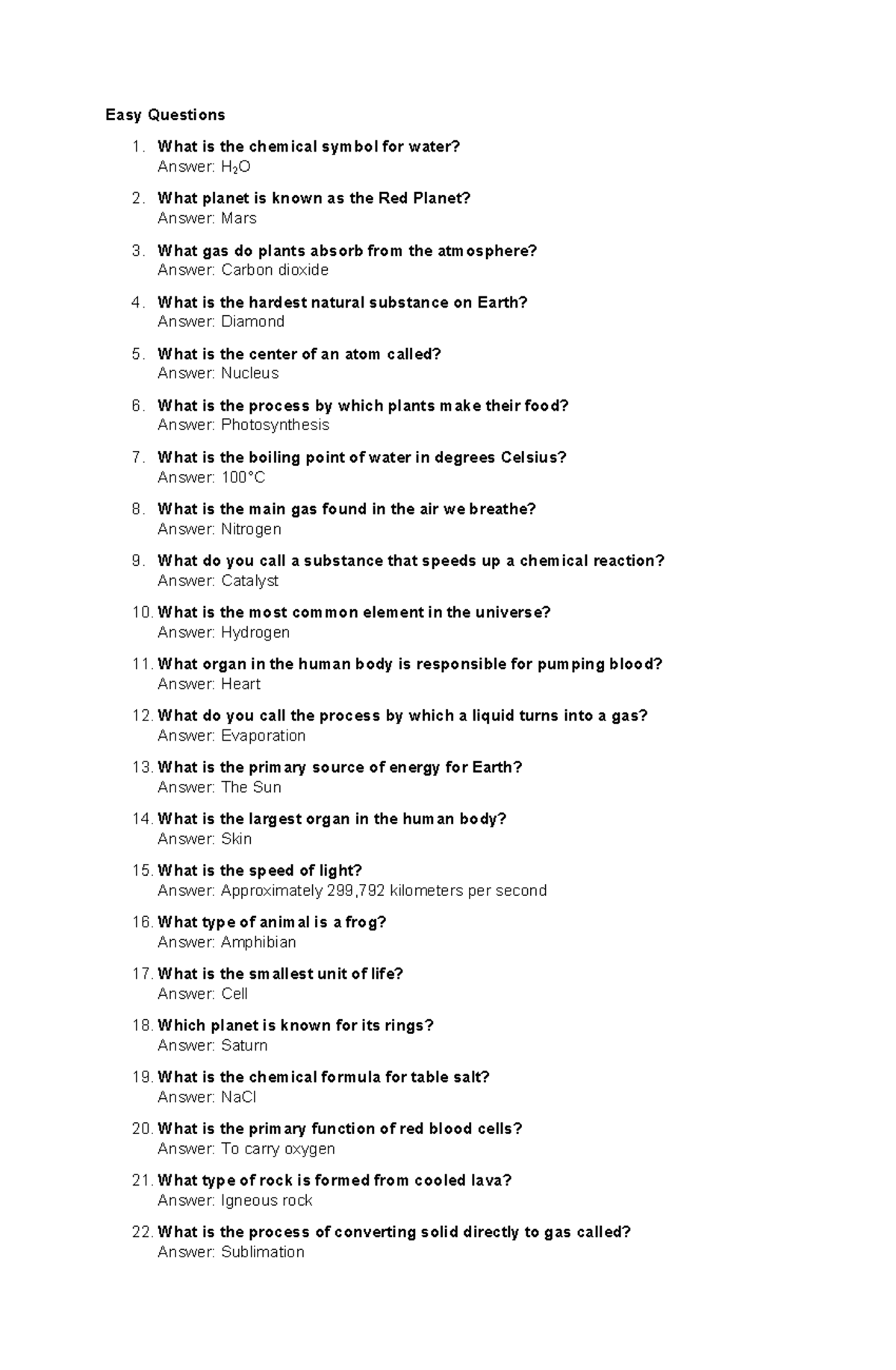 SCI 101: Science Quiz Bee Questions and Answers for Review - Studocu