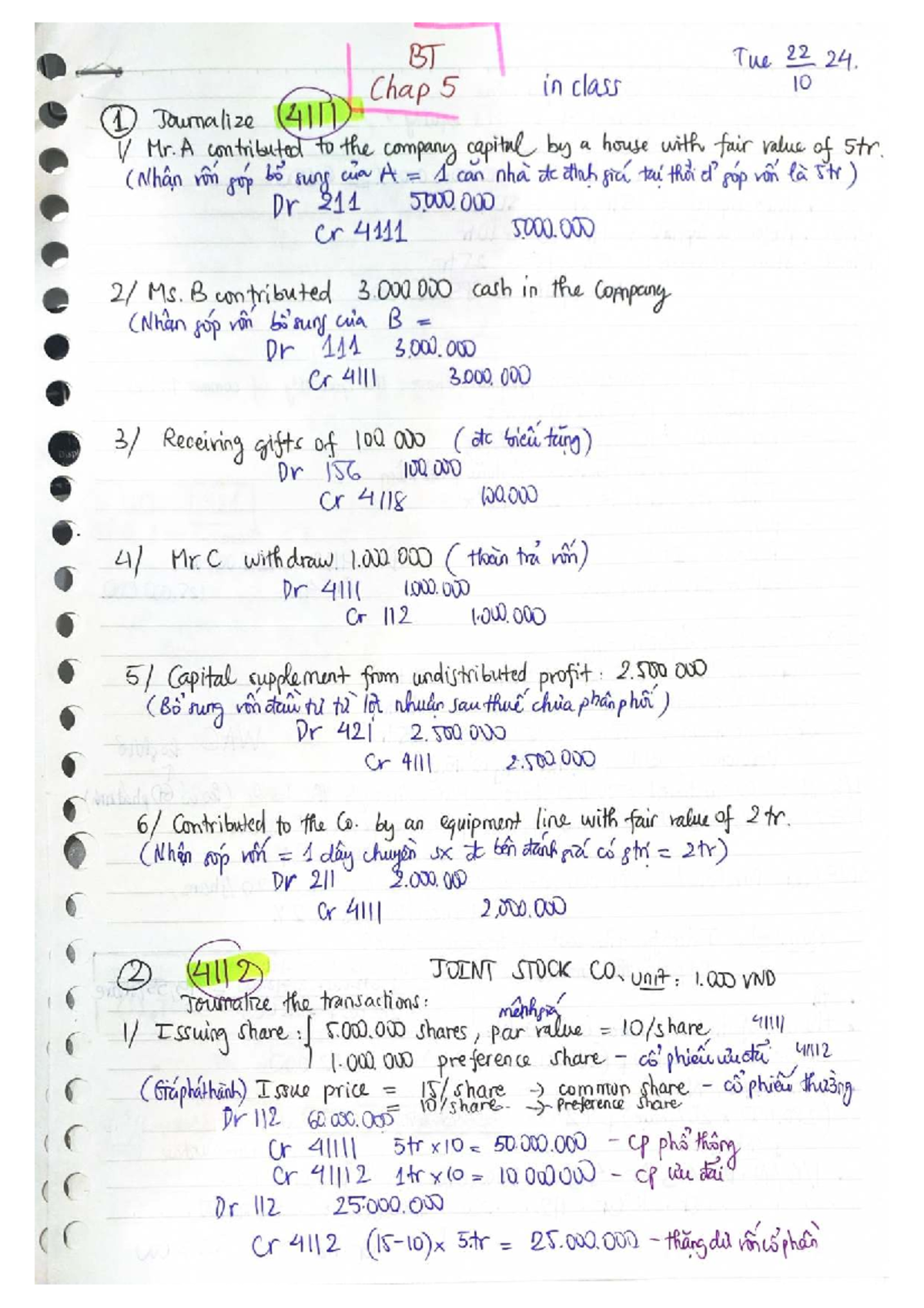 BT Tue 22 24. Chapter 5 - Journal Entries for Capital Contributions and ...