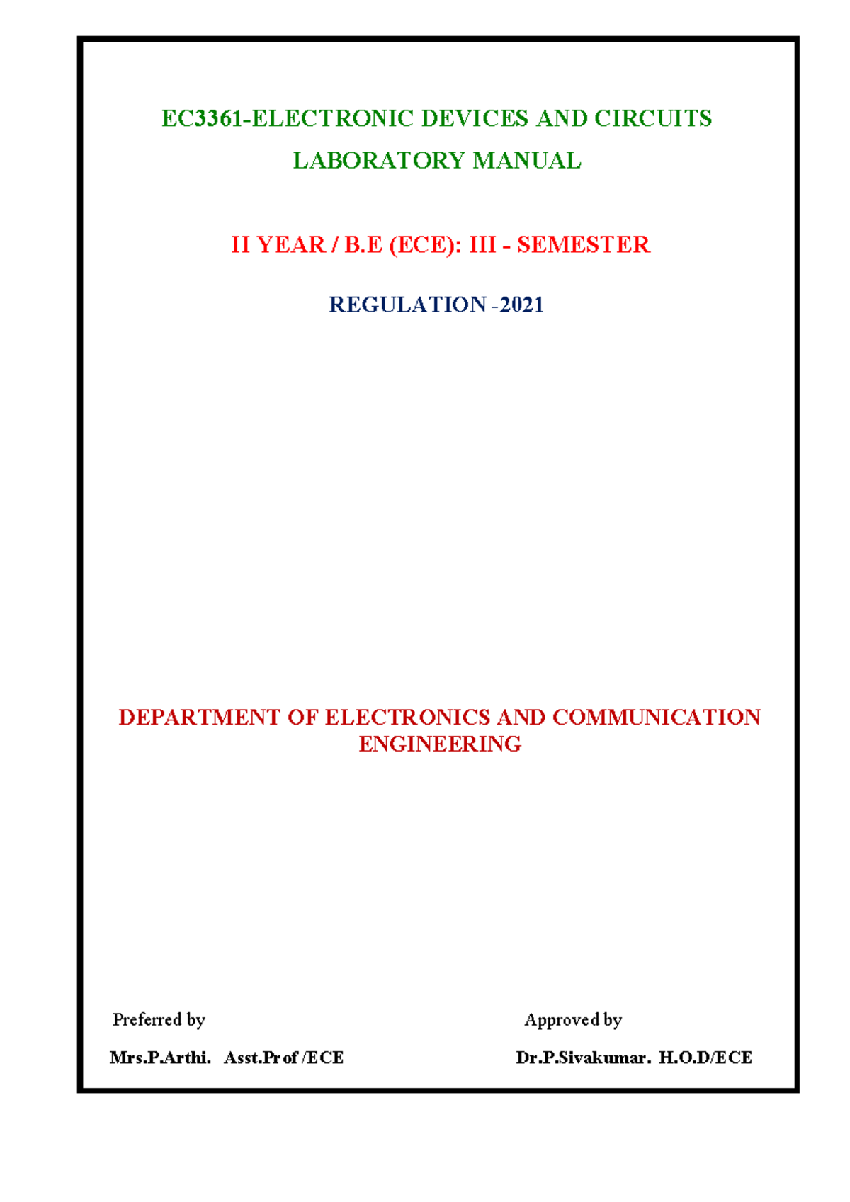 EC3361 Devices and Circuits Lab Manual - II Year B.E (ECE) - Studocu