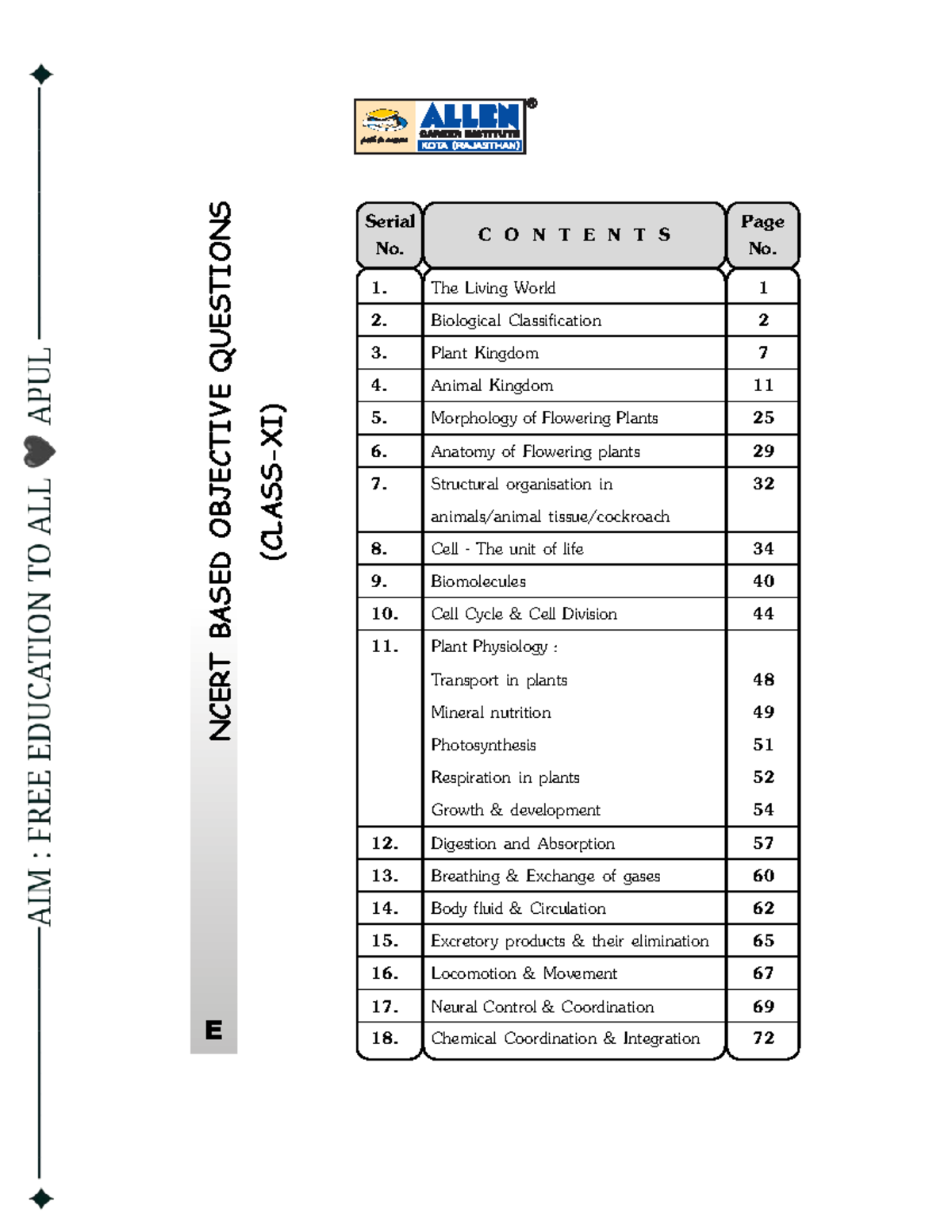 Allen NCERT Based Objective Biology (XI & XII) - Comprehensive Question ...