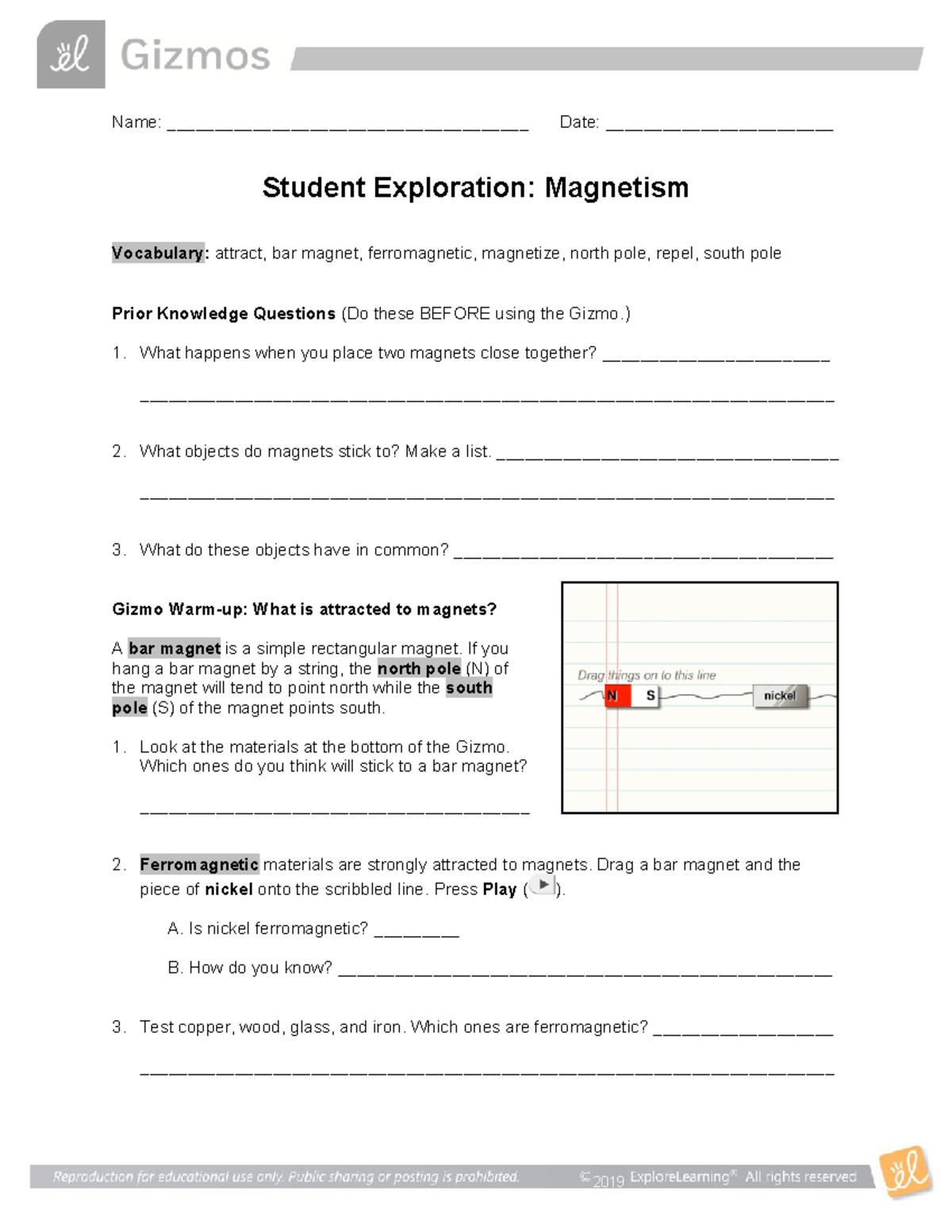 Magnetism SE - Gizmo worksheet - Name ...