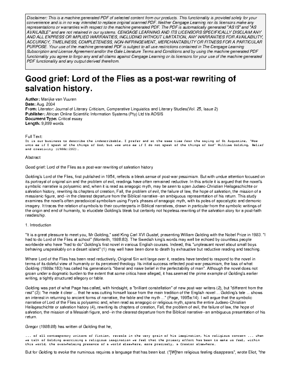 Good Grief: Lord of the Flies as a Rewriting of Salvation History (ENG ...