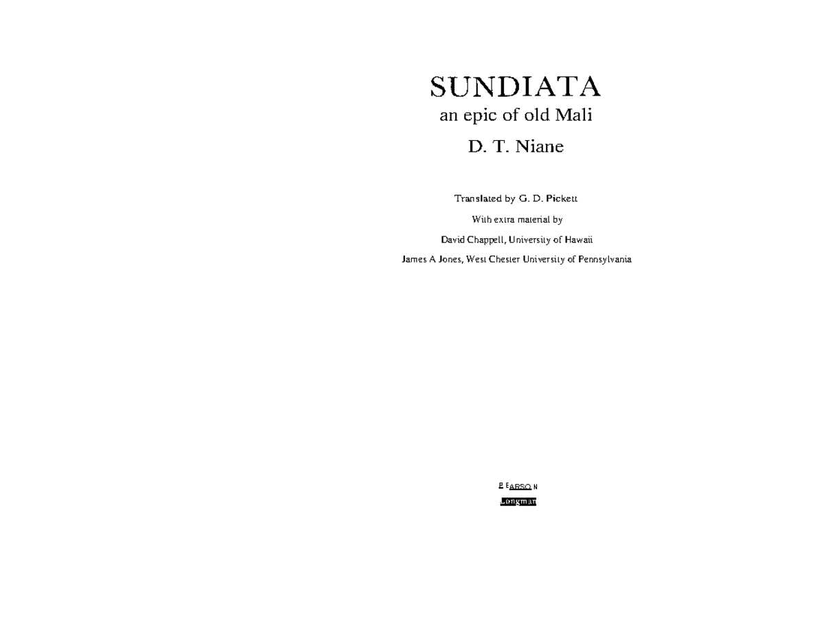 Sundiata (Course Code: ENG 101) - Epic Narrative Summary and Analysis ...