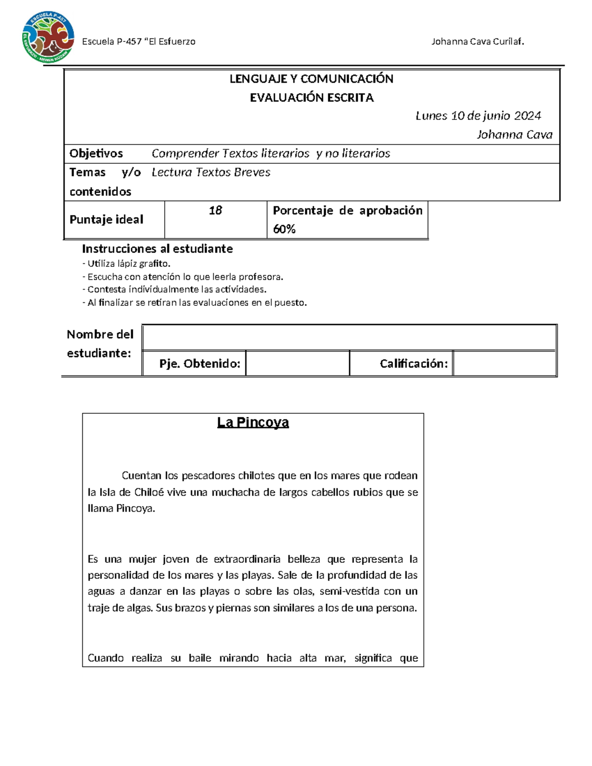 Evaluación de Lectura: Textos Breves - LENGUAJE Y COMUNICACIÓN - Studocu