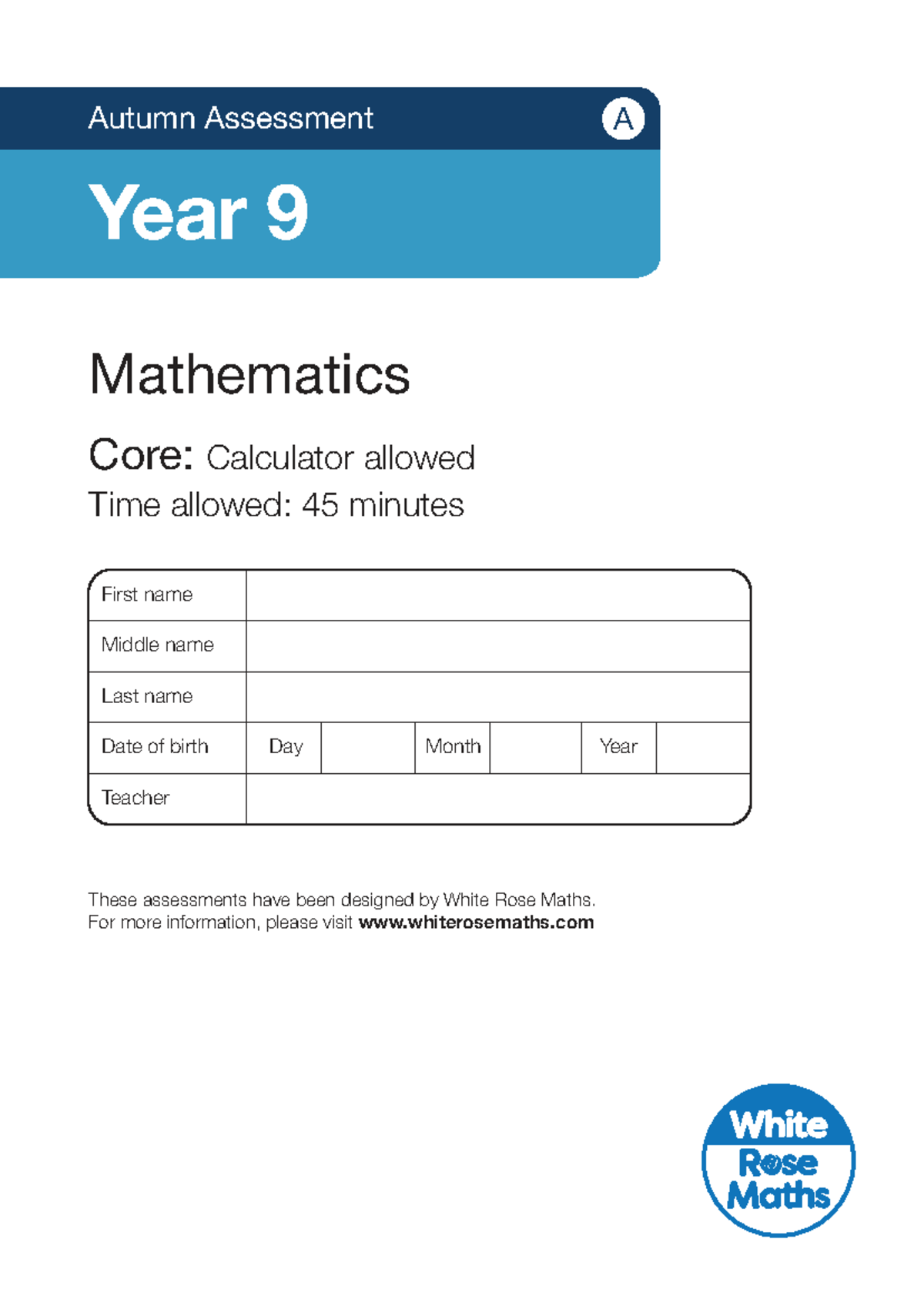 Year 9 Autumn Assessment: Core Mathematics (Calculator Allowed) - Studocu