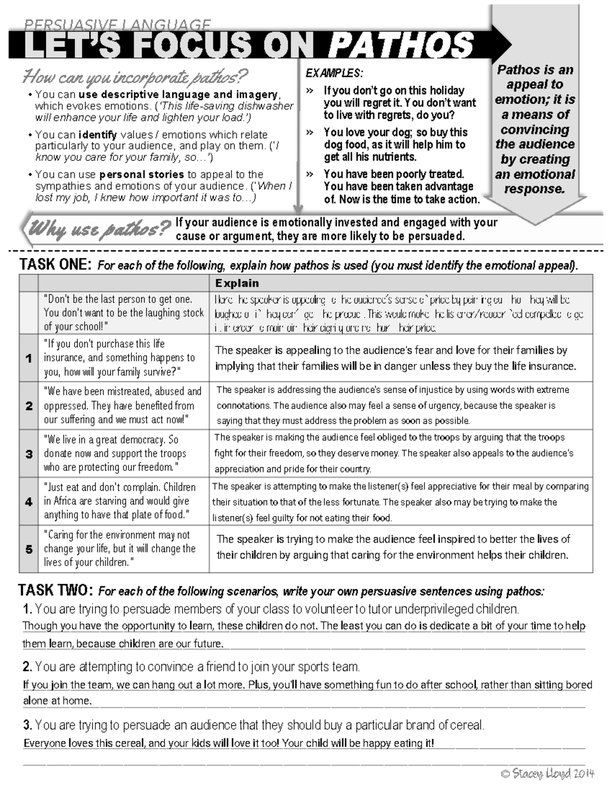 Ethos, Logos, and Pathos: Task 1 & 2 on Persuasive Techniques - Studocu