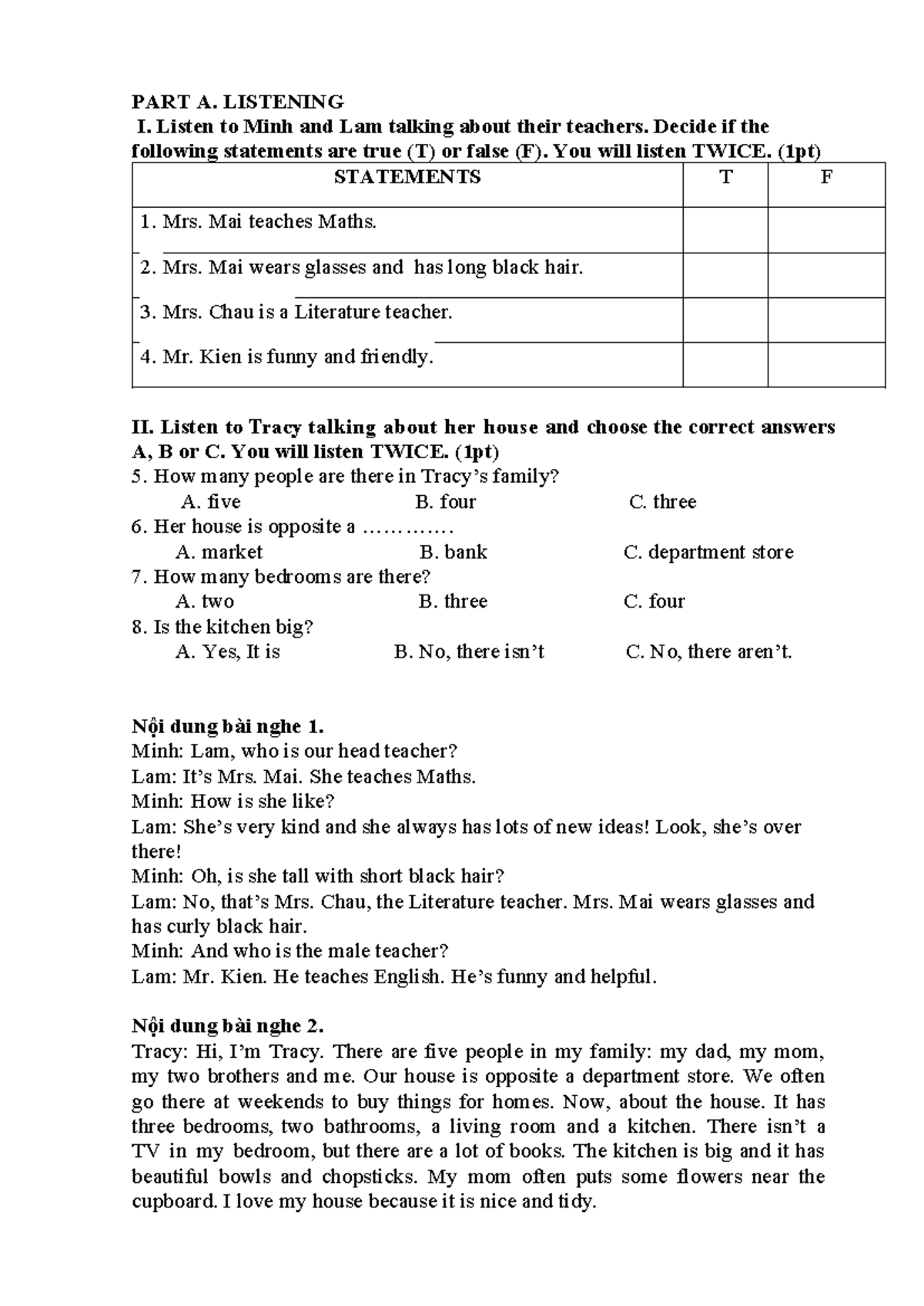 Listening Comprehension Practice: Teachers & Family (ENG 101) - Studocu