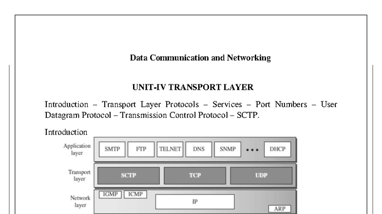 DCN 4: Transport Layer Protocols - UDP, TCP, and SCTP Overview - Studocu