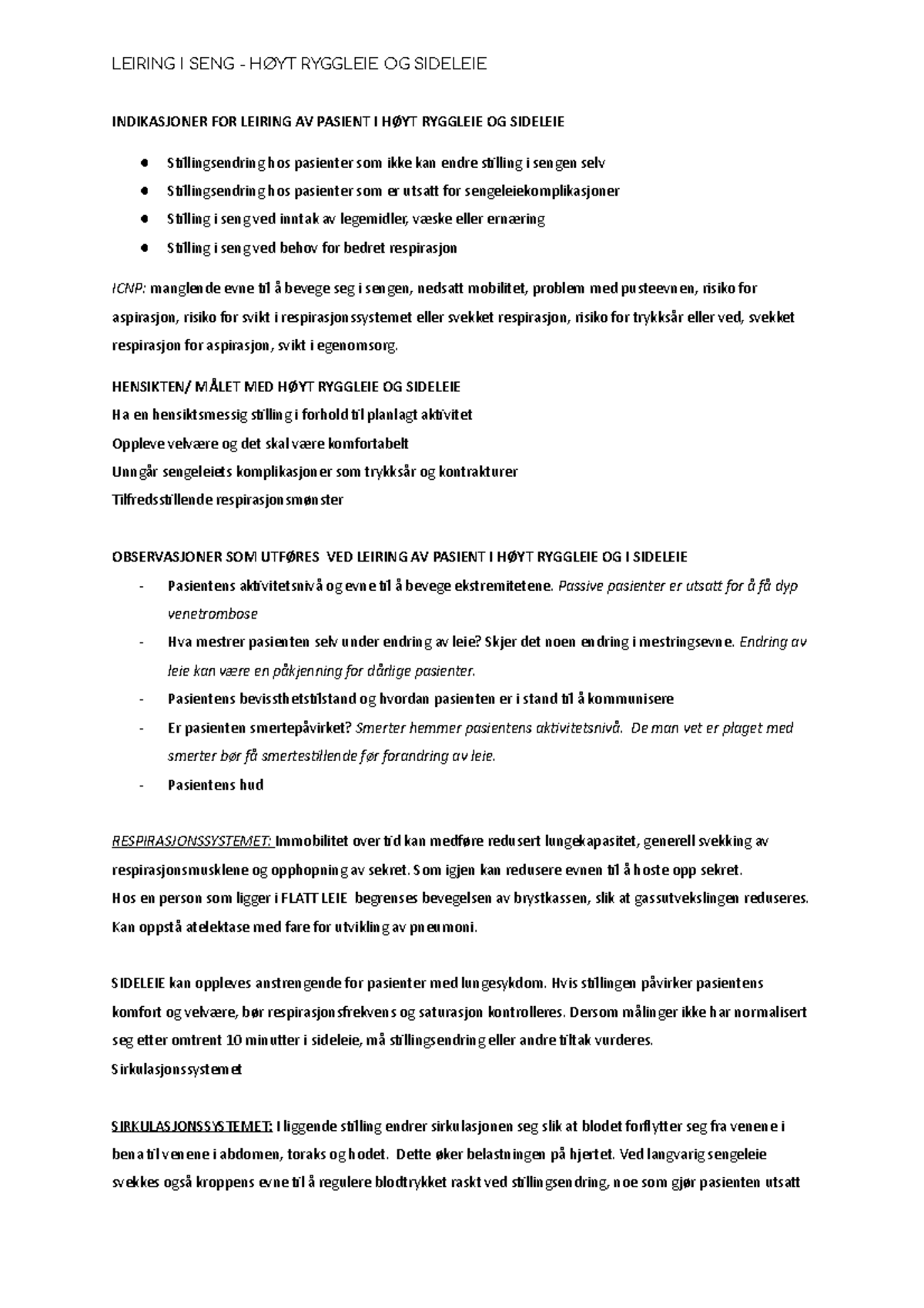 Spørsmål leiring i seng - LEIRING I SENG - HØYT RYGGLEIE OG SIDELEIE ...