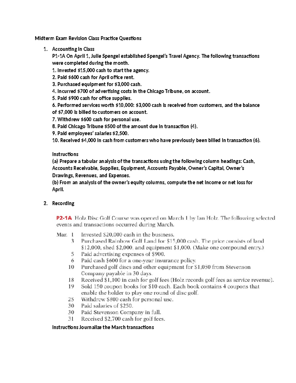 Midterm Exam Revision: Accounting Practice Questions 1 - Studocu