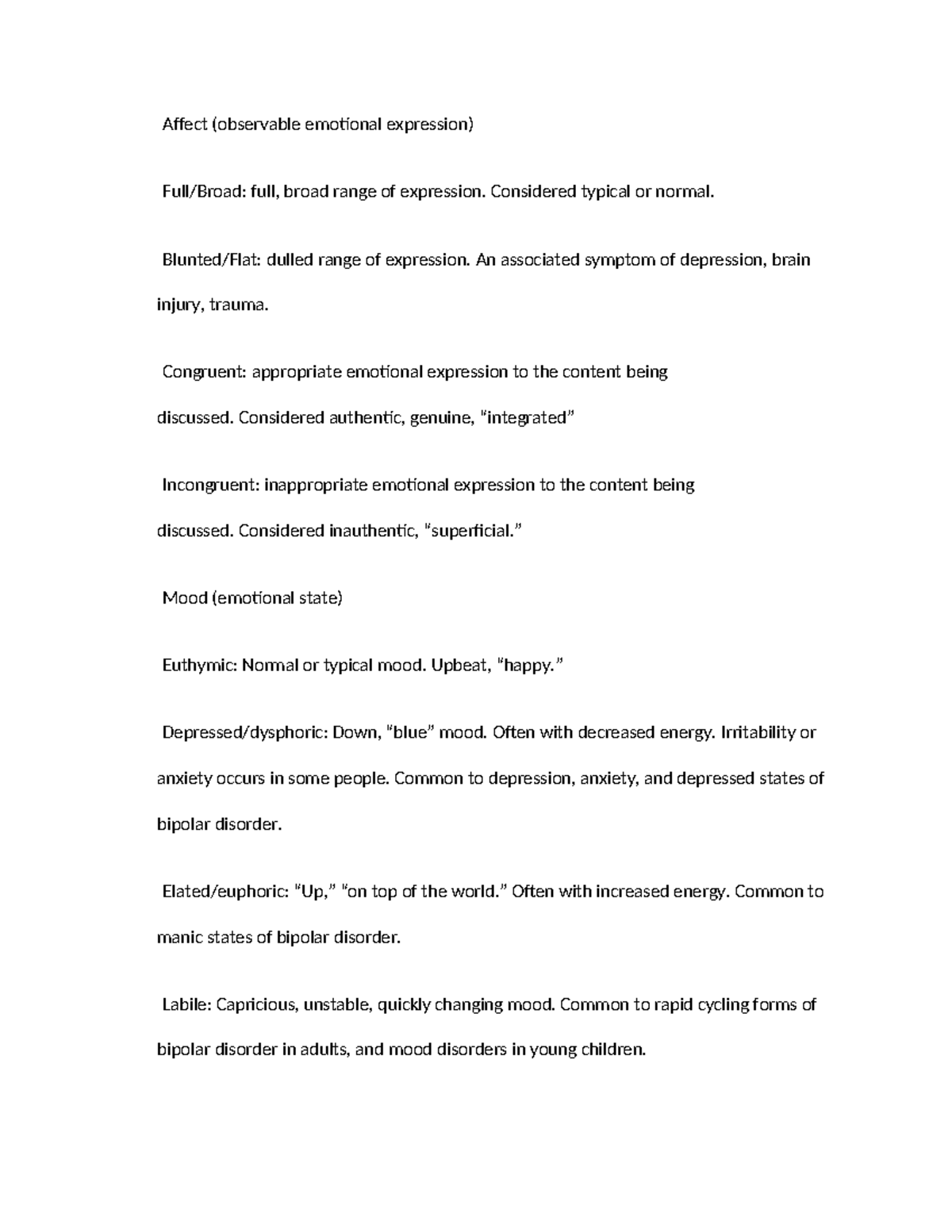 Psychiatric Assessment: Affect, Mood, Thought Process & Behavior ...