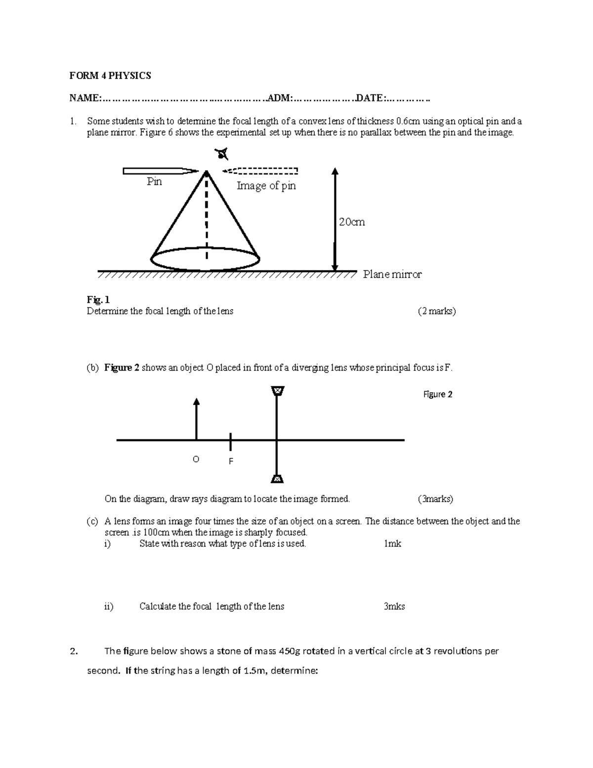 2021 T2 Physics F4 Final Exam - Lens and Motion Concepts - Studocu