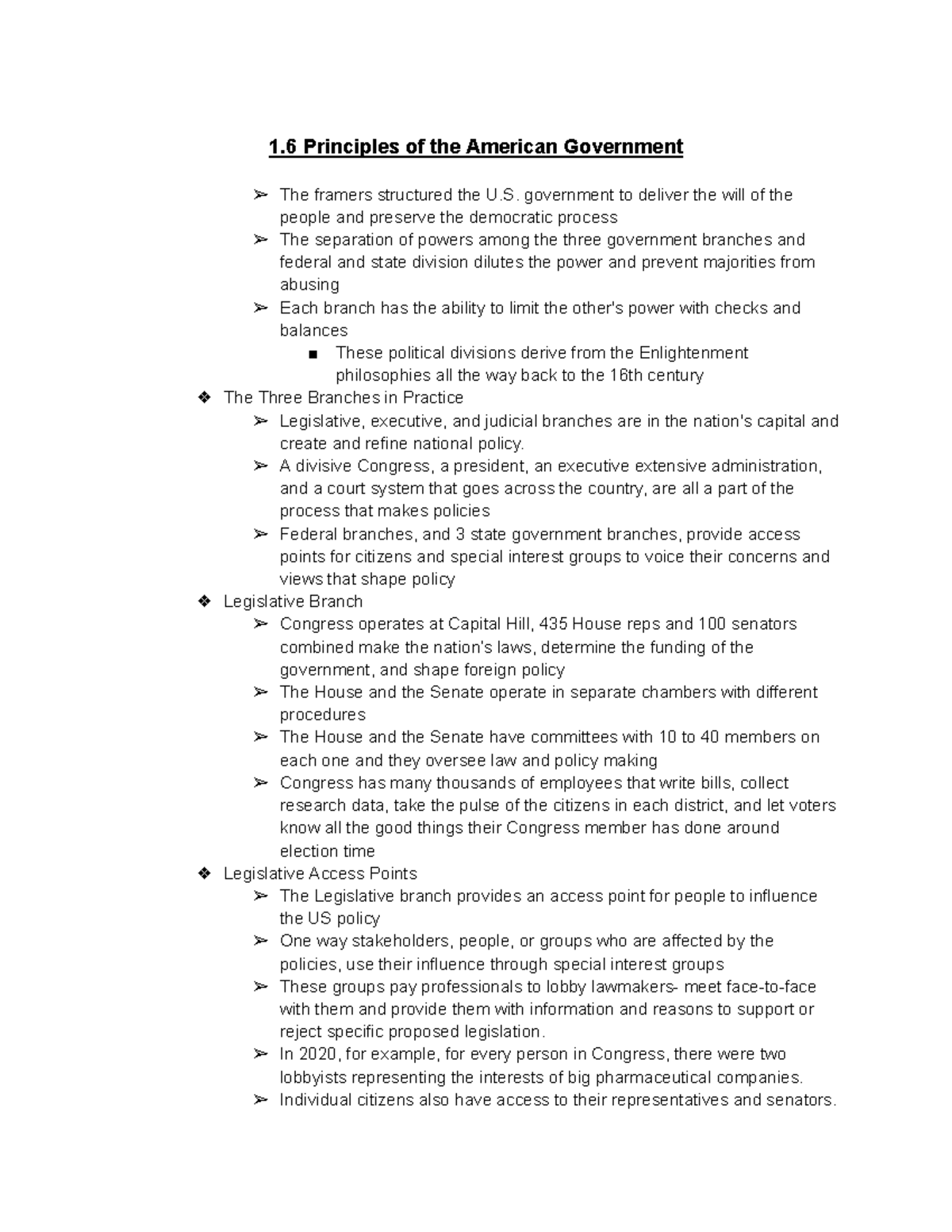 1.6 Lecture Notes: Principles of American Government Explained - Studocu