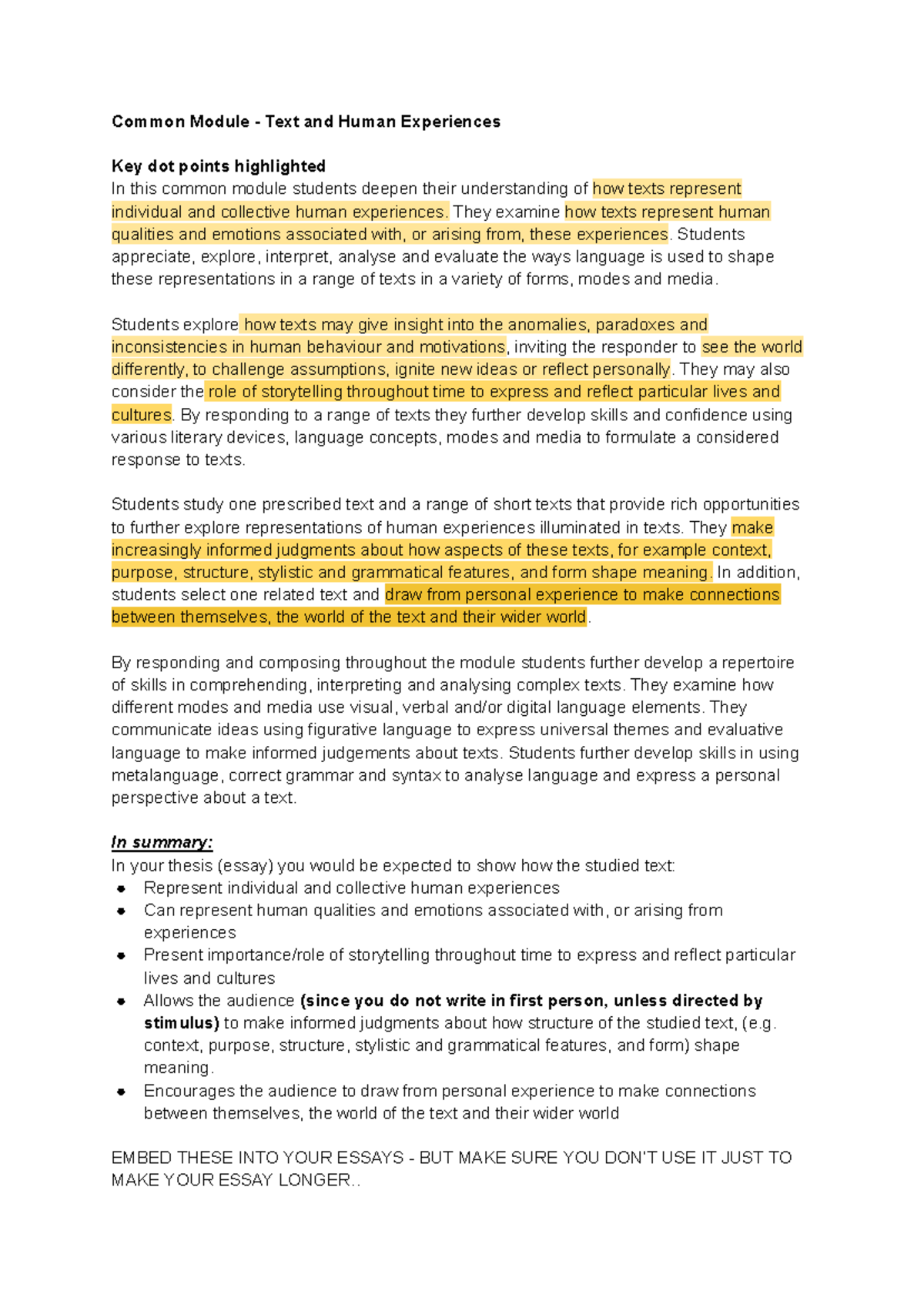 Common Module (ENG) Essay Guide: Analyzing Human Experiences in Texts ...