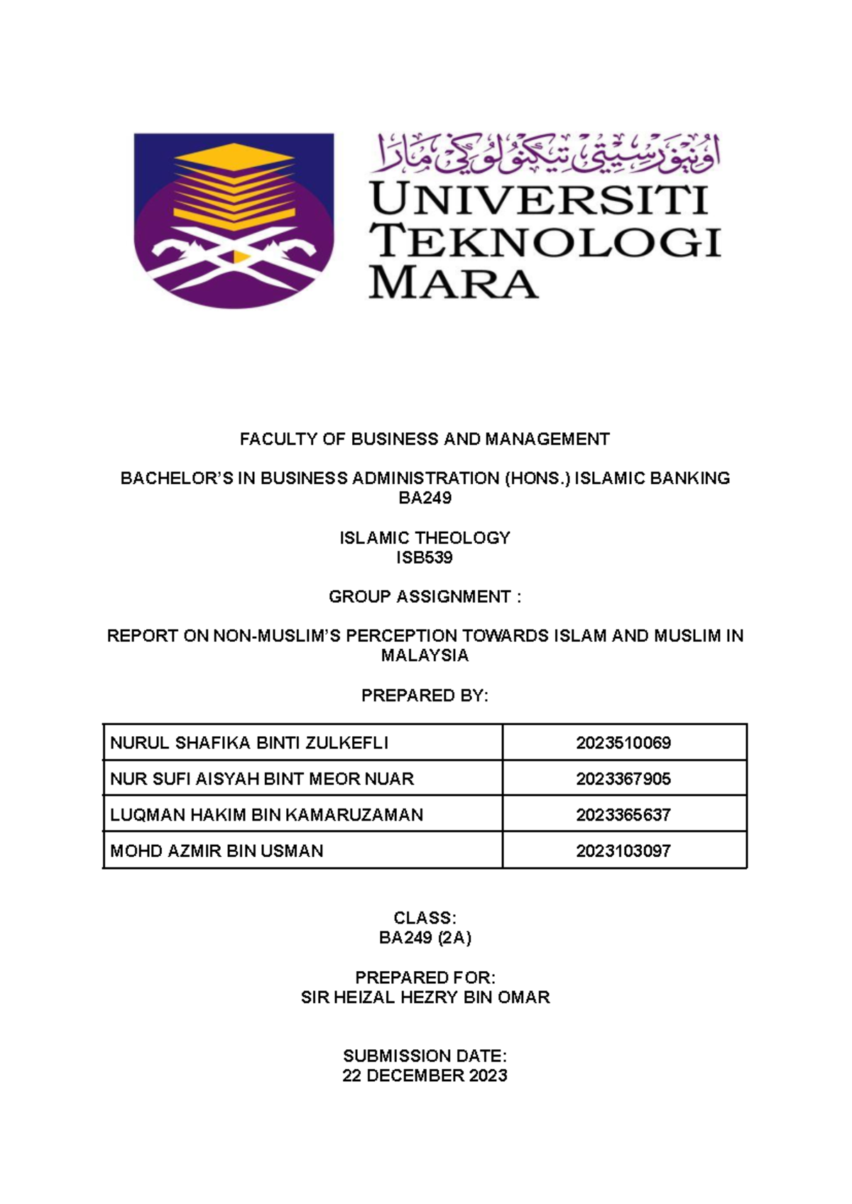 ISB539 Group Assignment: Perception of Islam Among Non-Muslims in ...