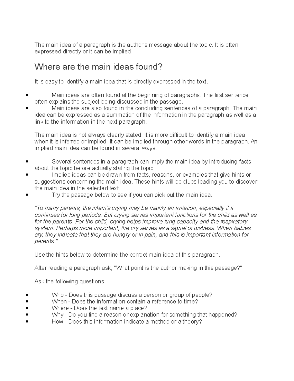 Identifying the Main Idea of a Paragraph: A Student Guide - Studocu