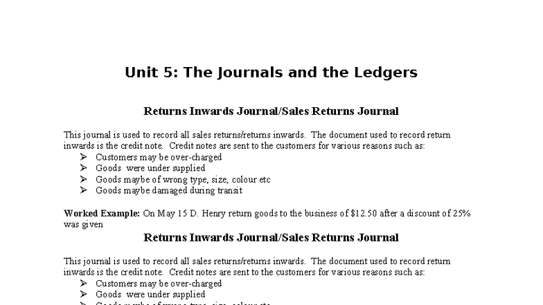 ACCT1101 Lesson 5: Returns Inwards and Outwards Journals Explained ...