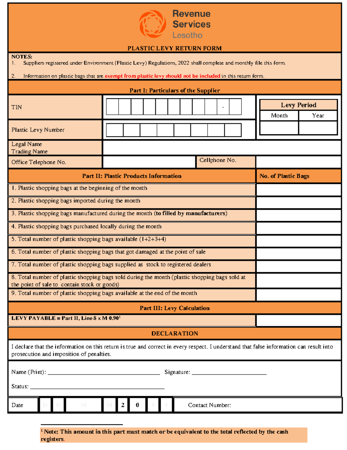 PLASTIC LEVY RETURN FORM NOTES - ENVIRONMENT REGULATIONS 2022 - Studocu