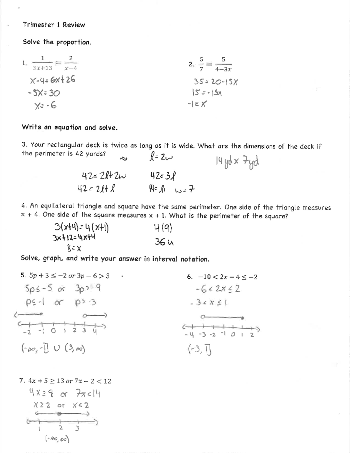 Algebra 1: Trimester 1 Review and Problem Solving Guide - Studocu