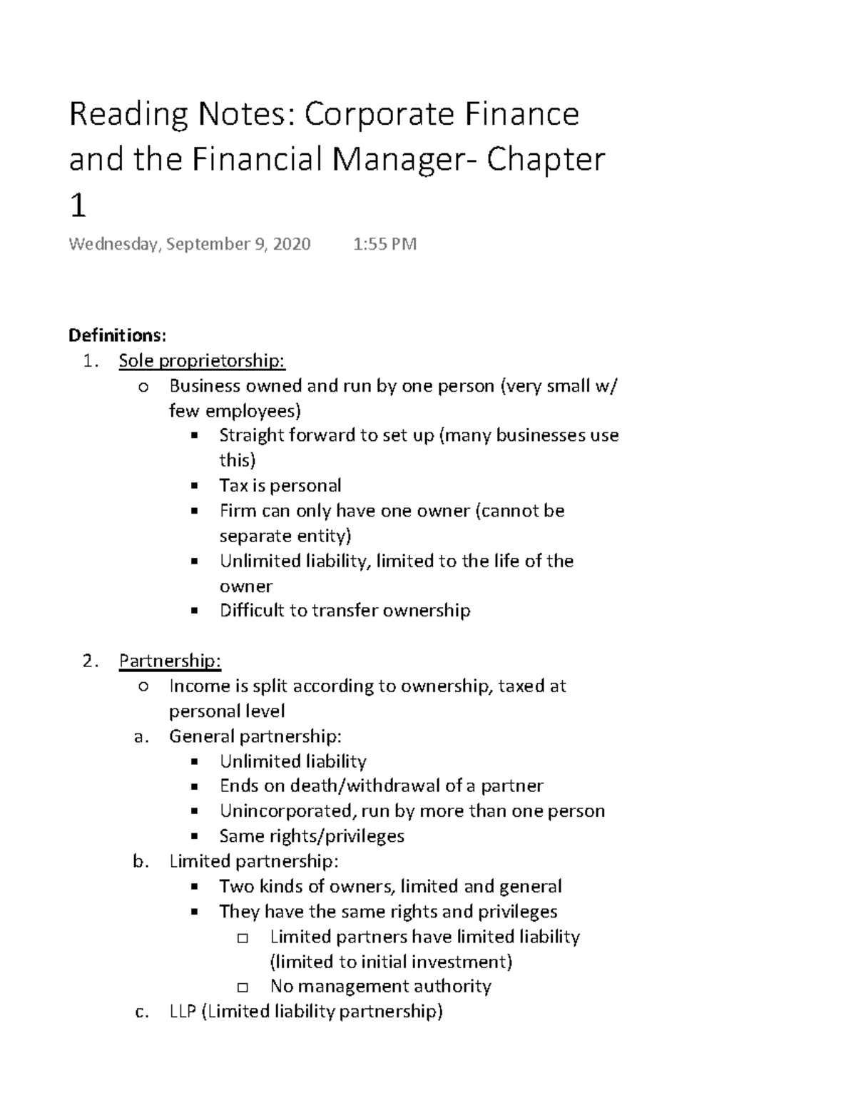 Corporate Finance & Financial Manager: Chapter 1 Reading Notes - Studocu