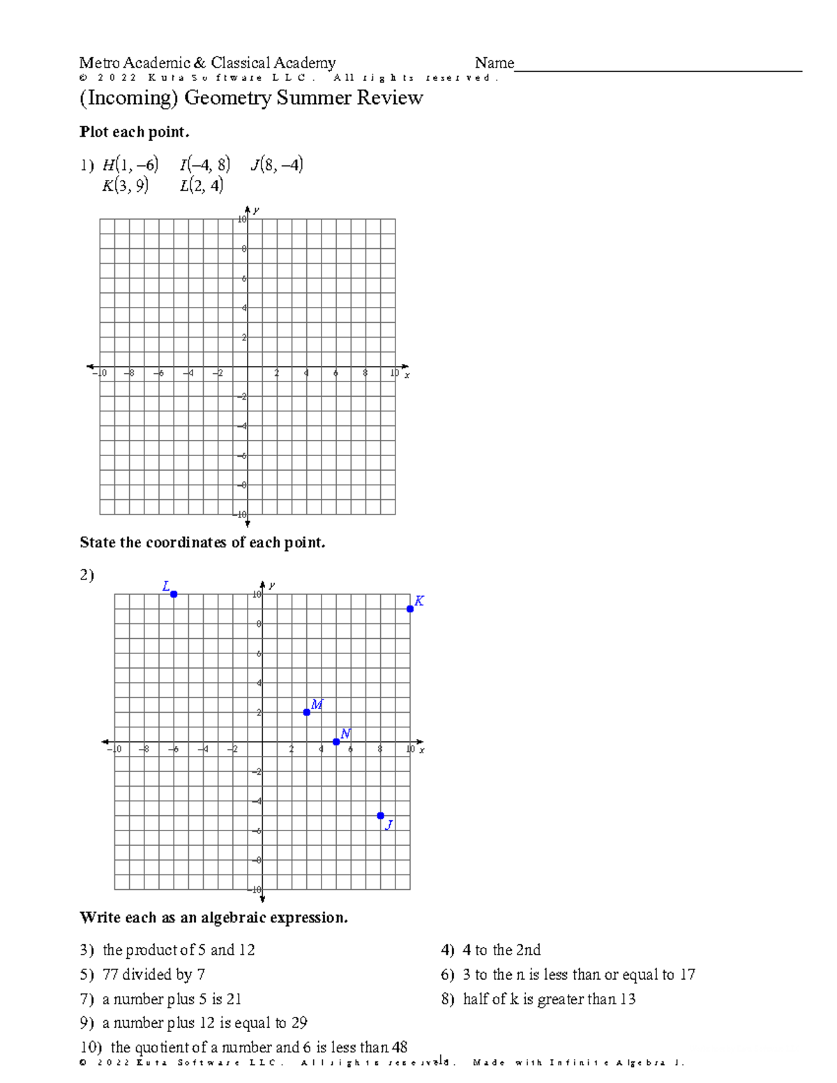 Geometry Summer Review - ©C e 2 H 0 b 2 d 2 l dKuuPtZao US ...