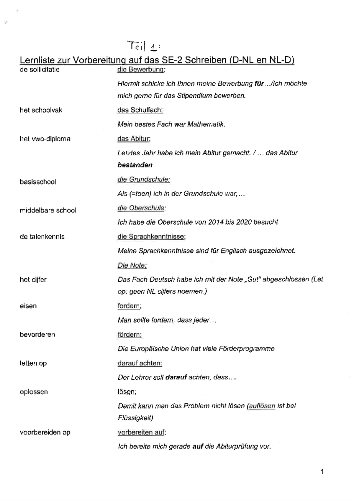 Duits leren 1 - du woordjes - Teil 1 : Lernliste zur Vorbereitung auf ...