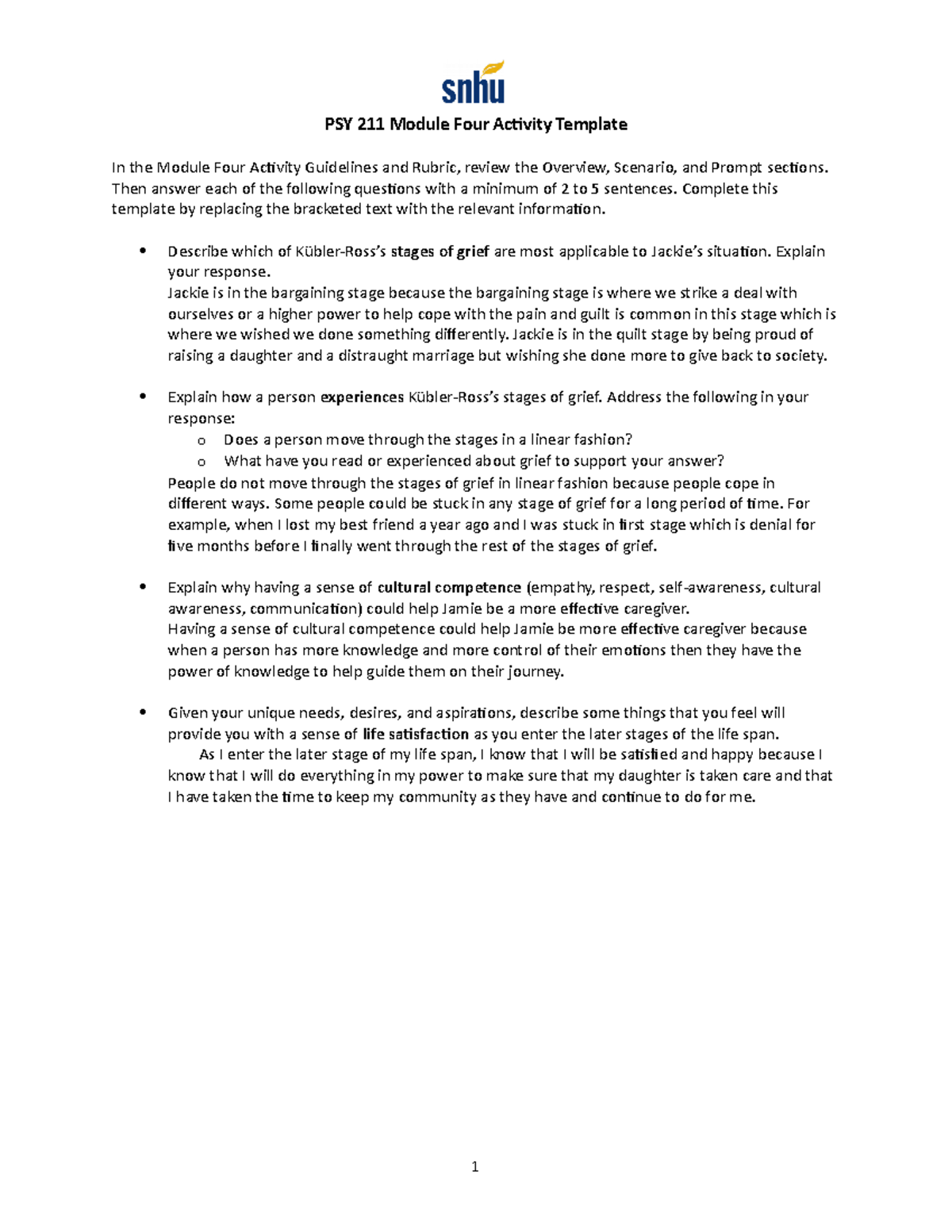 PSY 211 Module Four Activity Template - Then answer each of the ...