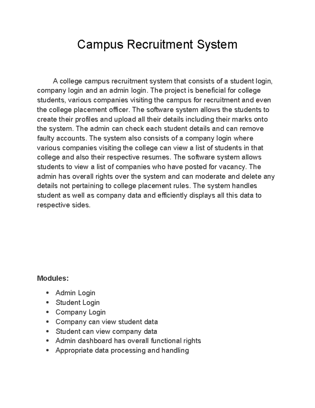 Campus Recruitment System Overview (S29) - Studocu