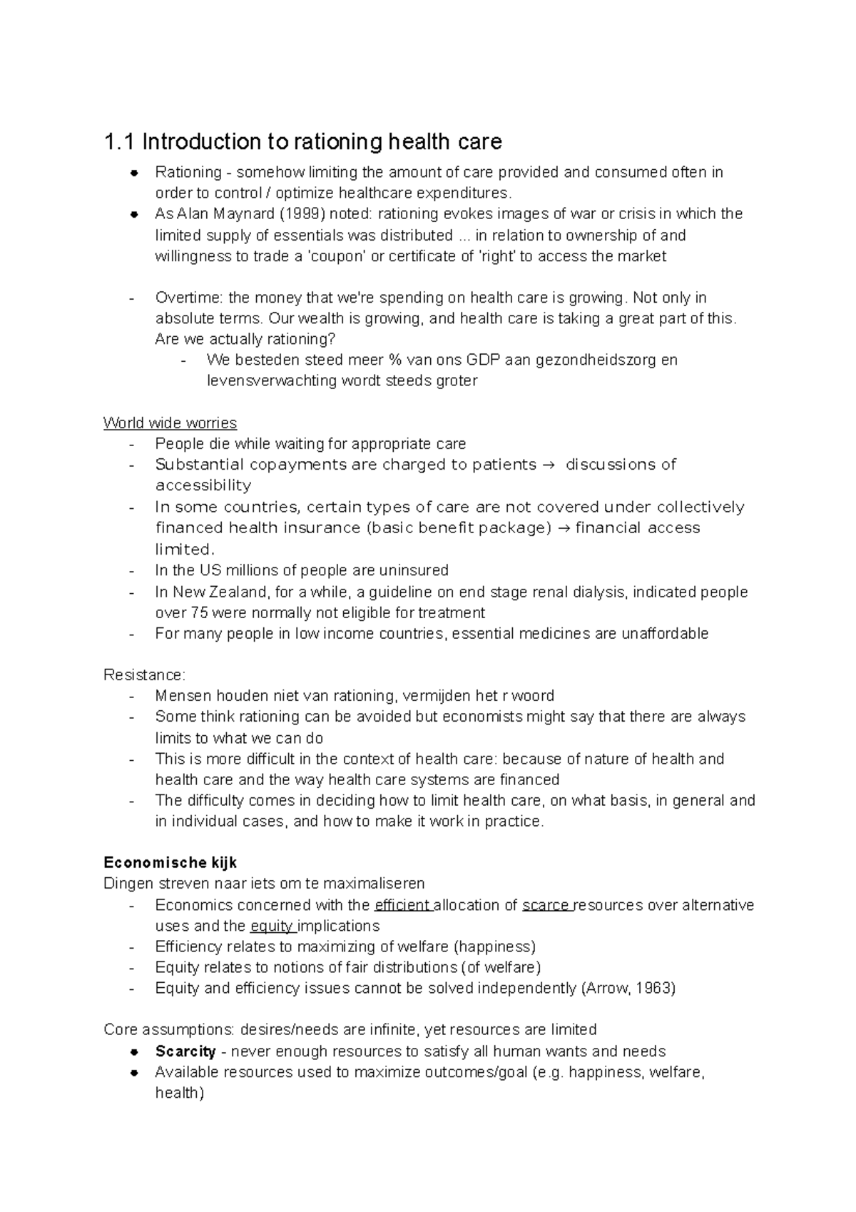 Rationing Health Care: Summary of Lecture Notes and Key Principles ...