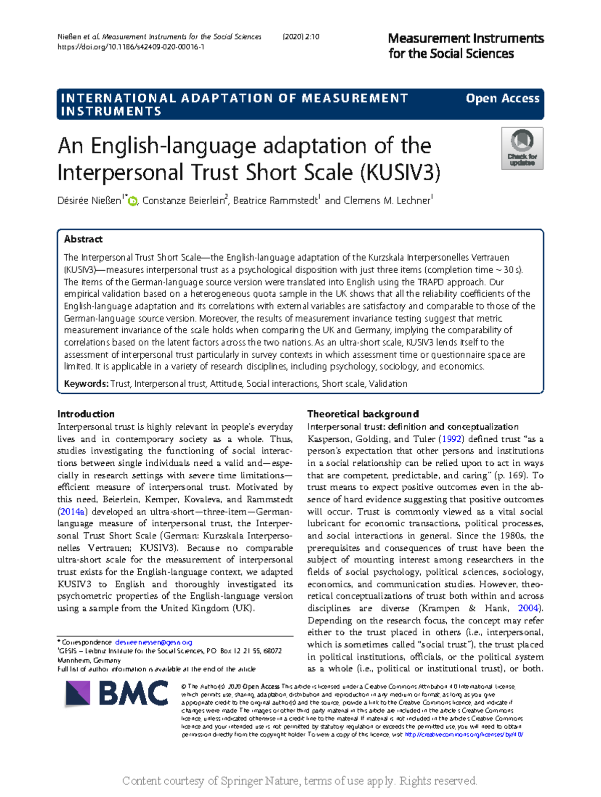 KUSIV3: International Adaptation and Validation of the Interpersonal ...