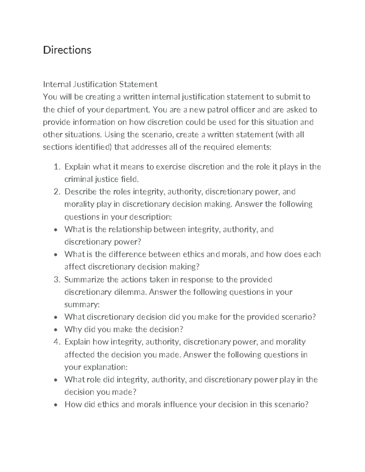 Internal Justification Statement for Discretion in Criminal Justice ...