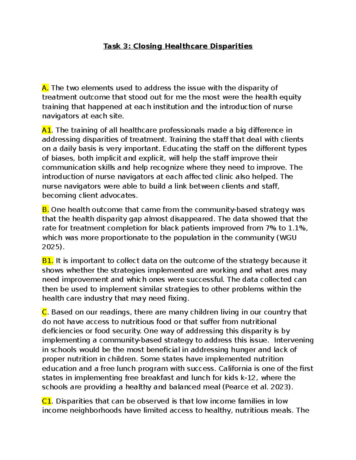 Task 3: Strategies to Close Healthcare Disparities - Studocu