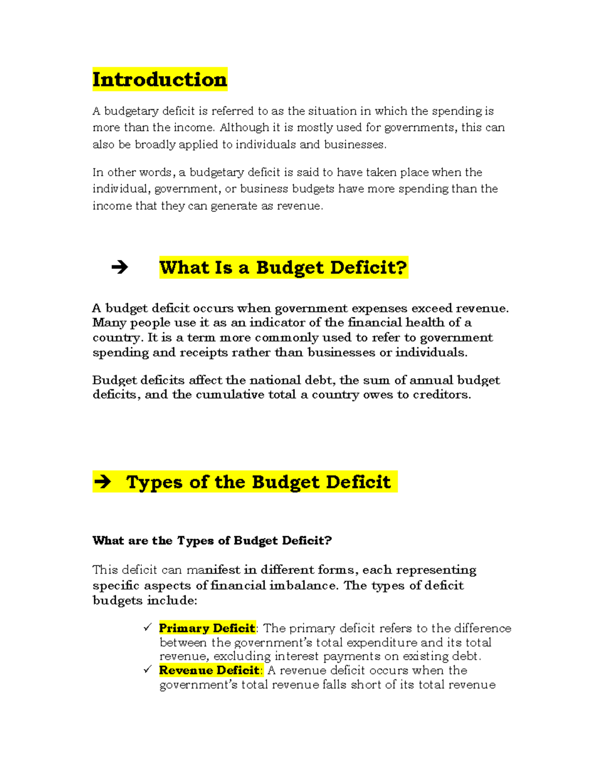Budget Deficits: Understanding Causes, Types, and Impacts - Studocu
