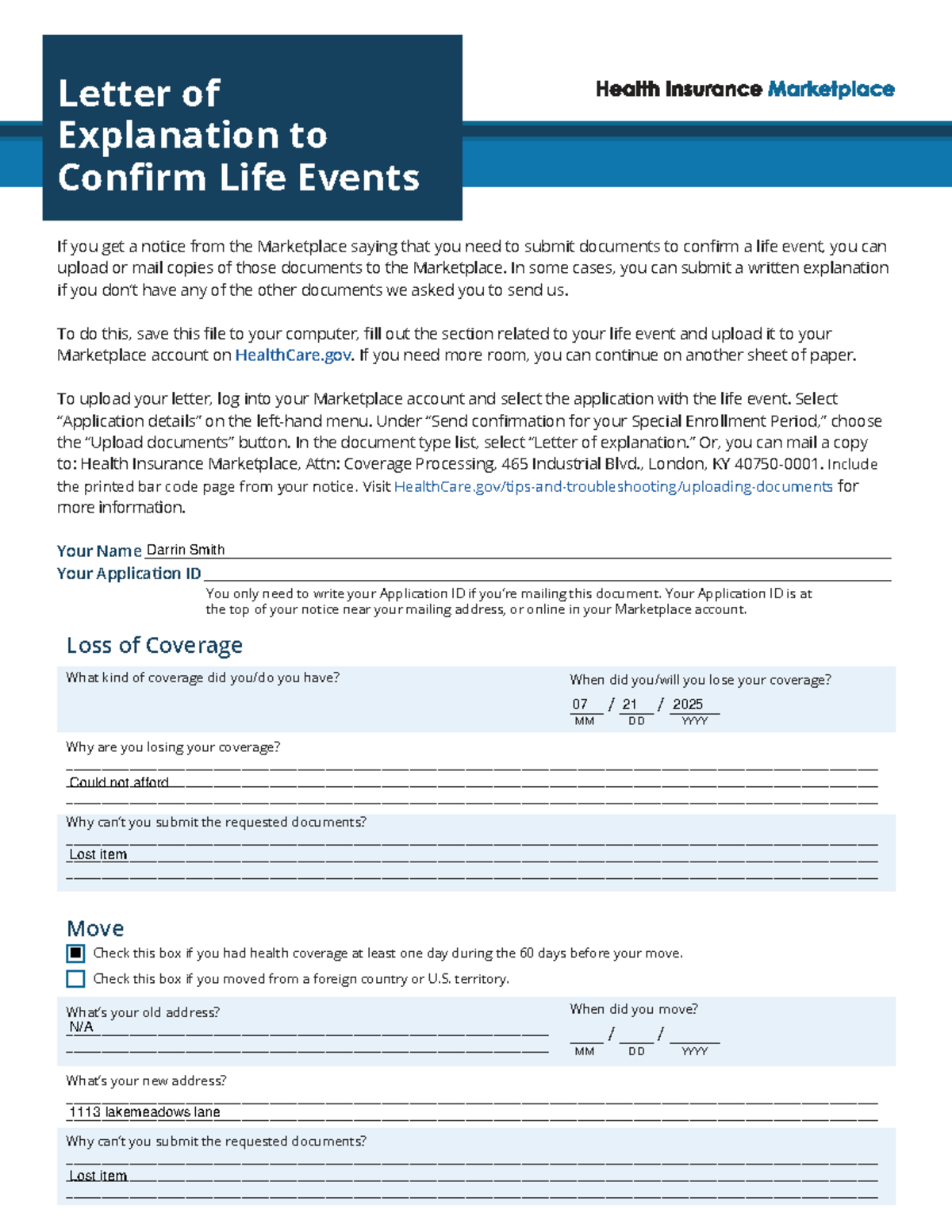 Letter of Explanation for Life Events Submission - Studocu