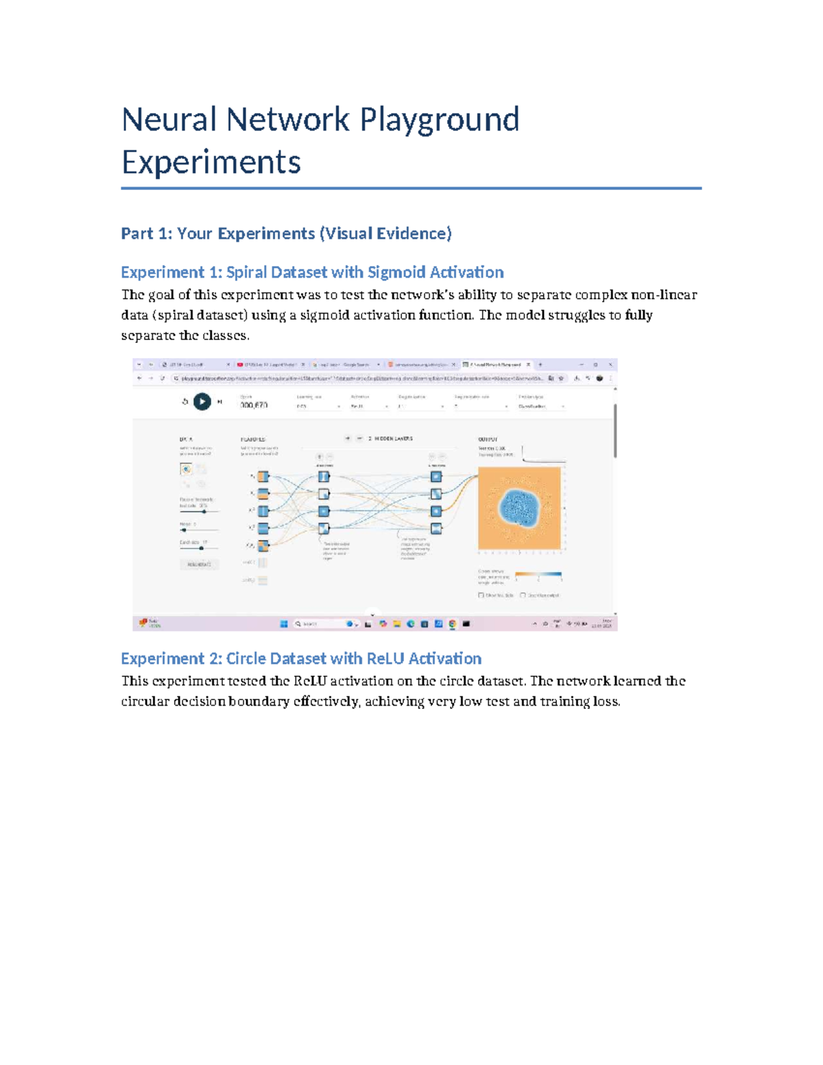 Neural Network Playground Assignment: Experiments & Insights - Studocu