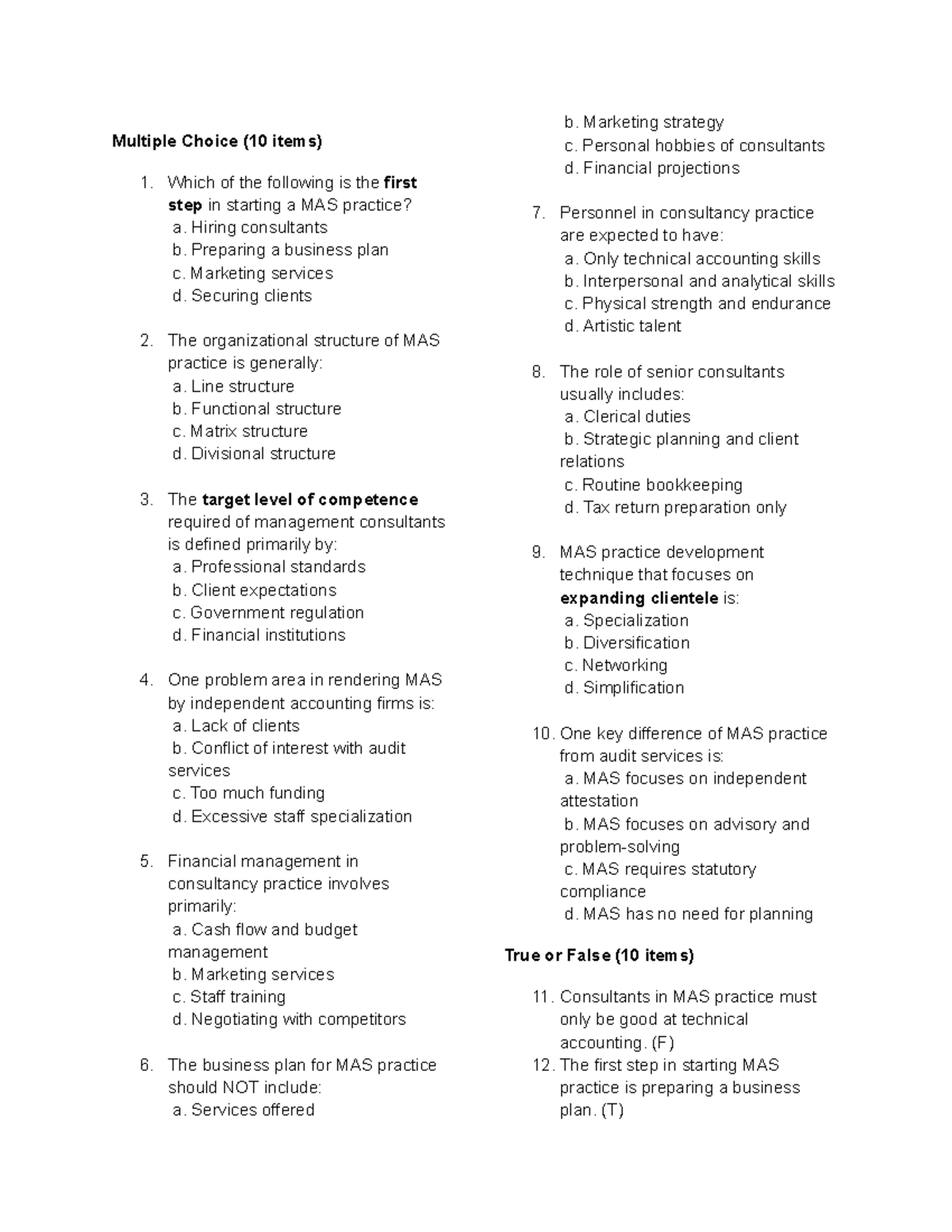 Manrep Midterm Exam - Multiple Choice & True/False Questions - Studocu