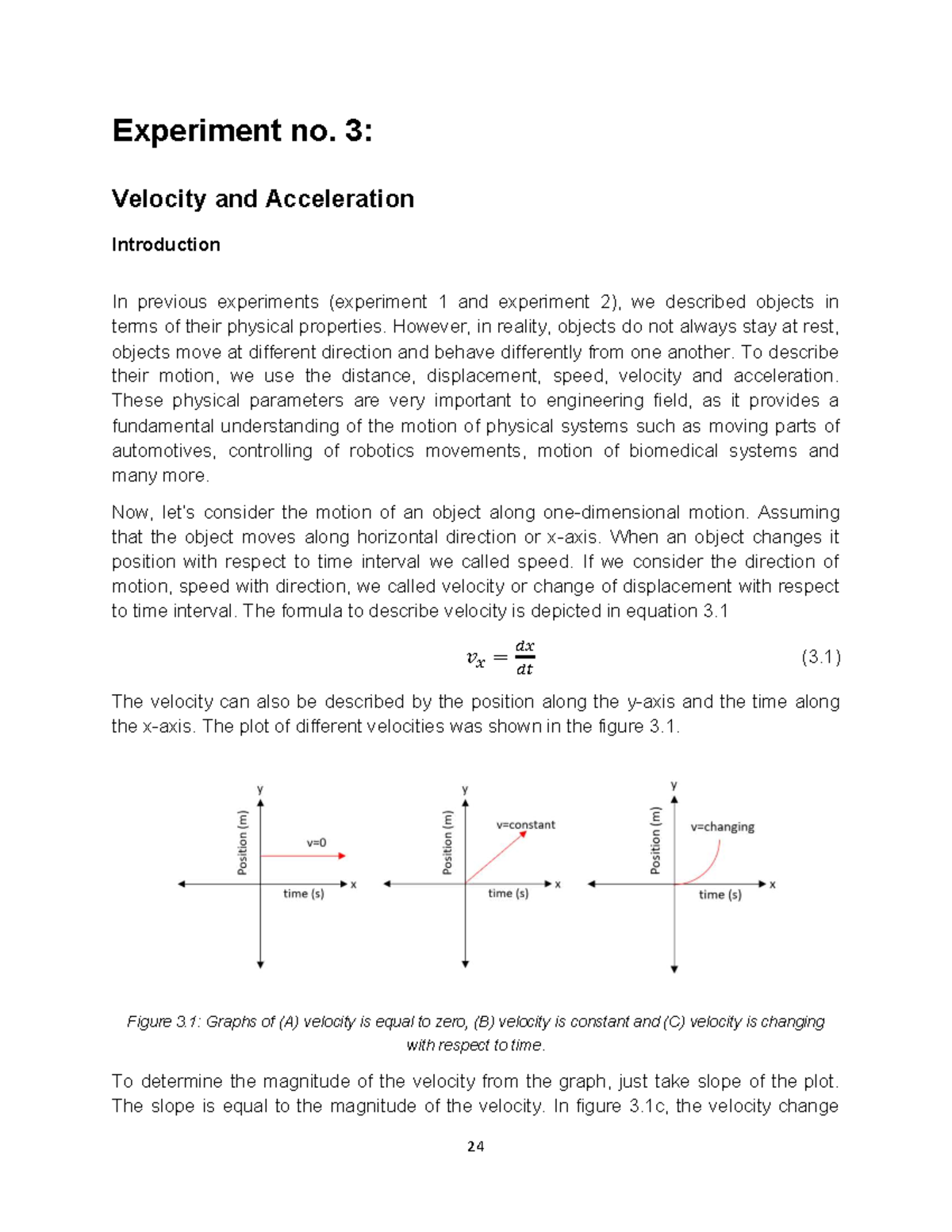 Experiment 3: Velocity and Acceleration Analysis and Activities - Studocu