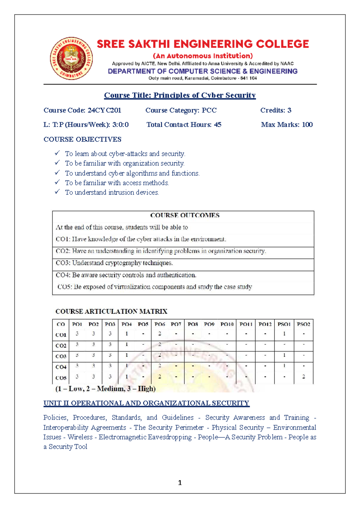 Principles of Cyber Security: UNIT II Notes (24CYC201) - Studocu