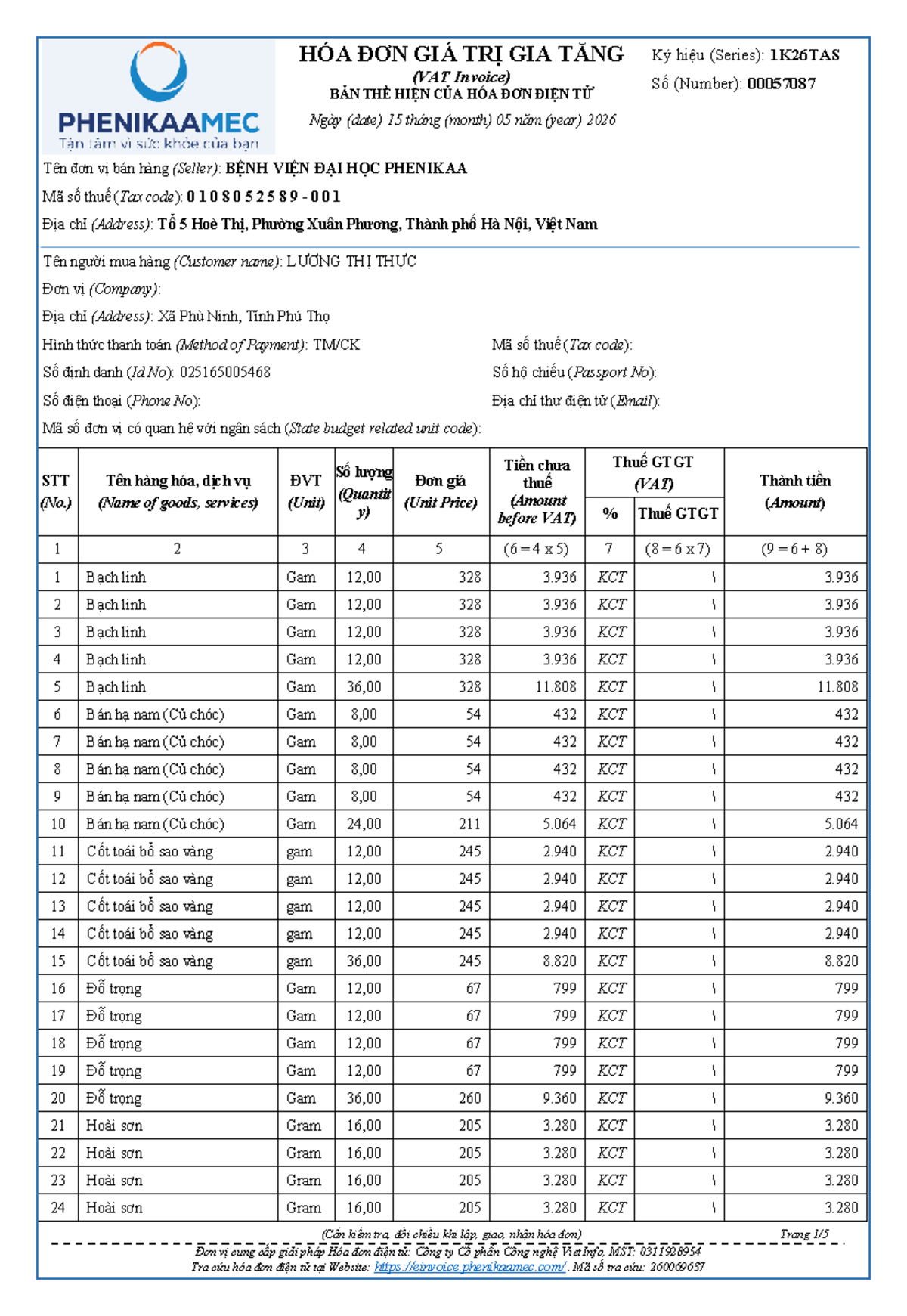 HÓA ĐƠN GIÁ TRỊ GIA TĂNG (VAT Invoice) 1K26TAS Ngày 15/05/2026 - Studocu