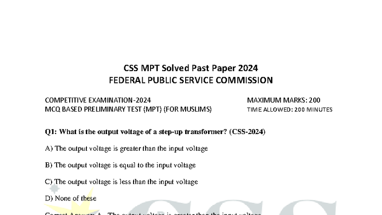 CSS MPT Solved Past Paper 2024 - Federal Public Service Commission ...