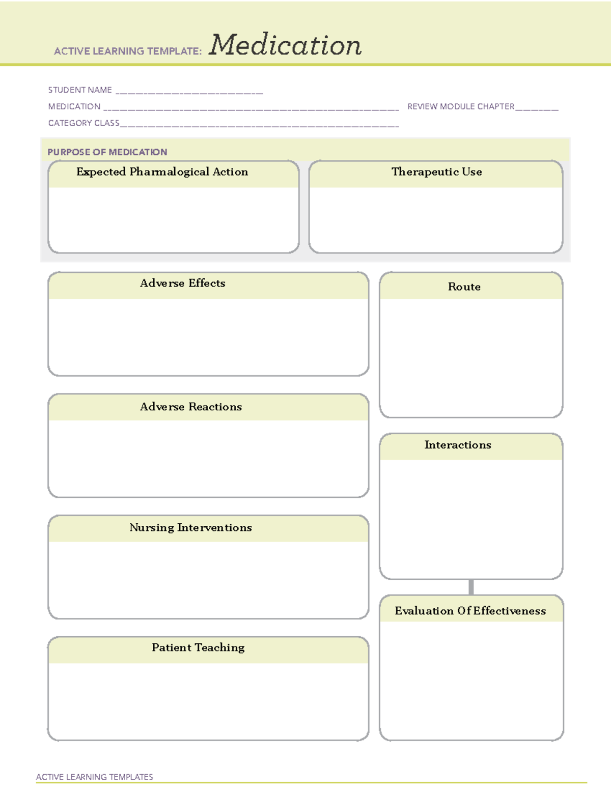 Updated Active Learning Templates for Medications - Nursing Drug Cards ...
