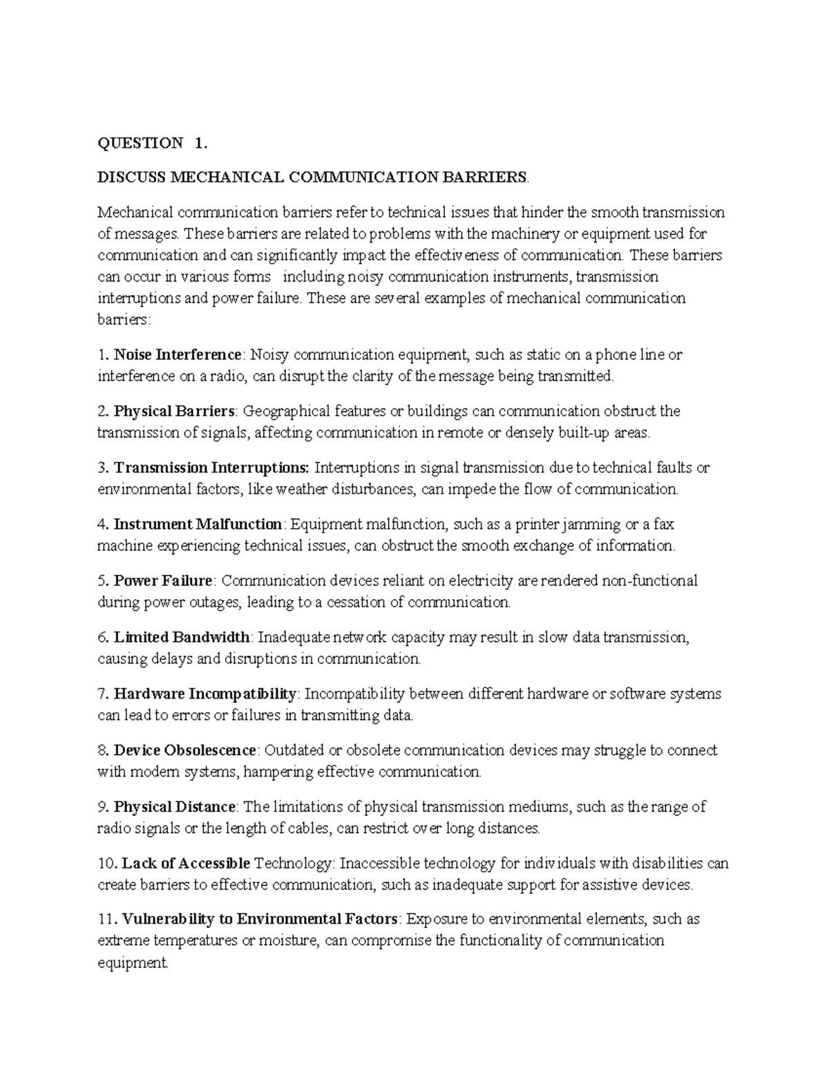 MECH1001 - Mechanical Barriers to Communication: Issues & Solutions ...