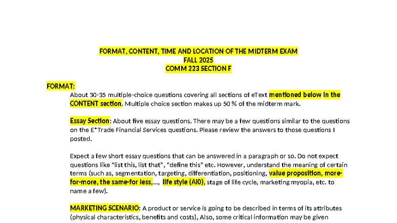 Midterm Exam Format & Content Overview for COMM 223 Fall 2025 - Studocu